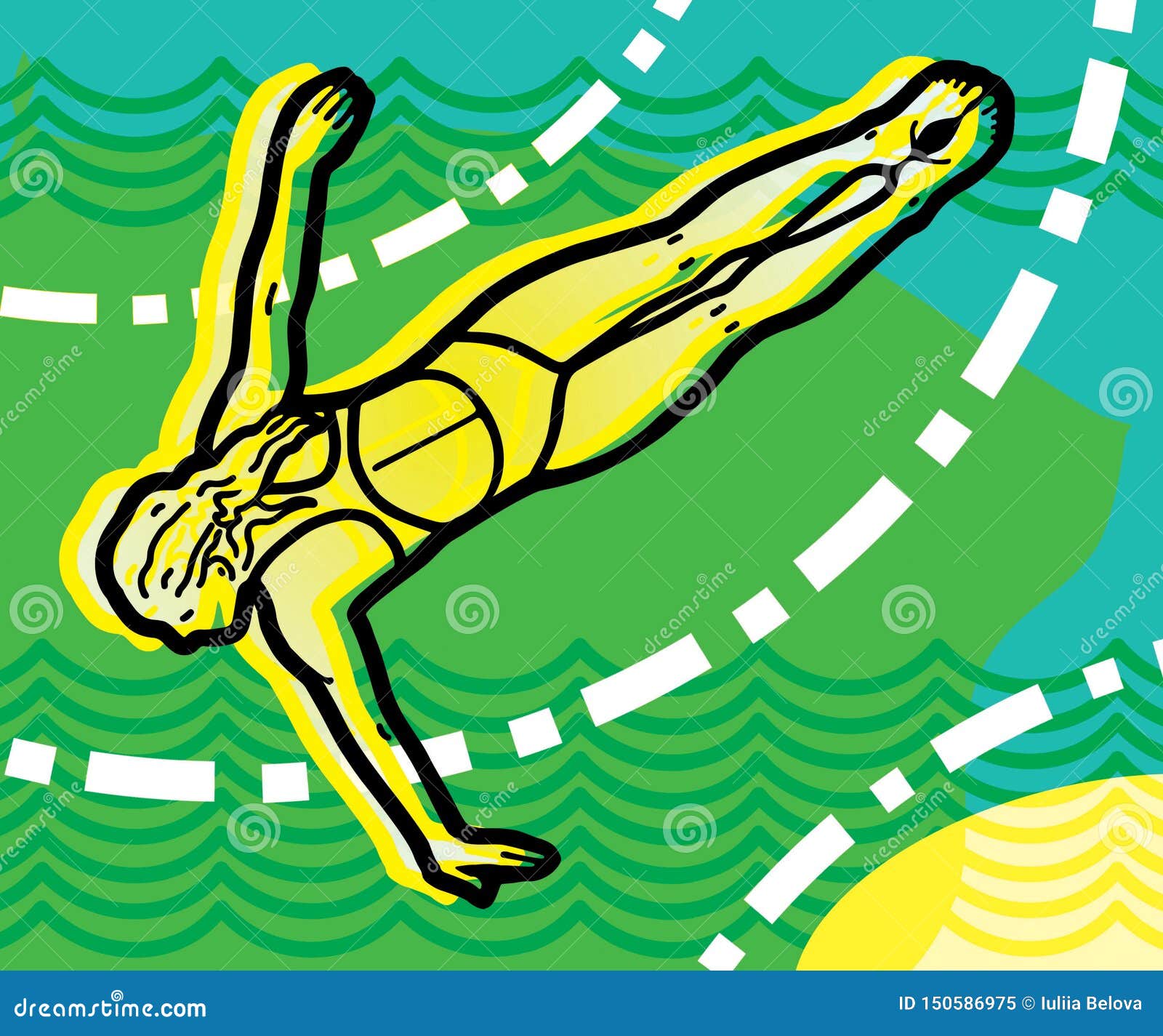 Girl In A Dive With Her Arms Wide Open. Vector Illustration. Linear ...