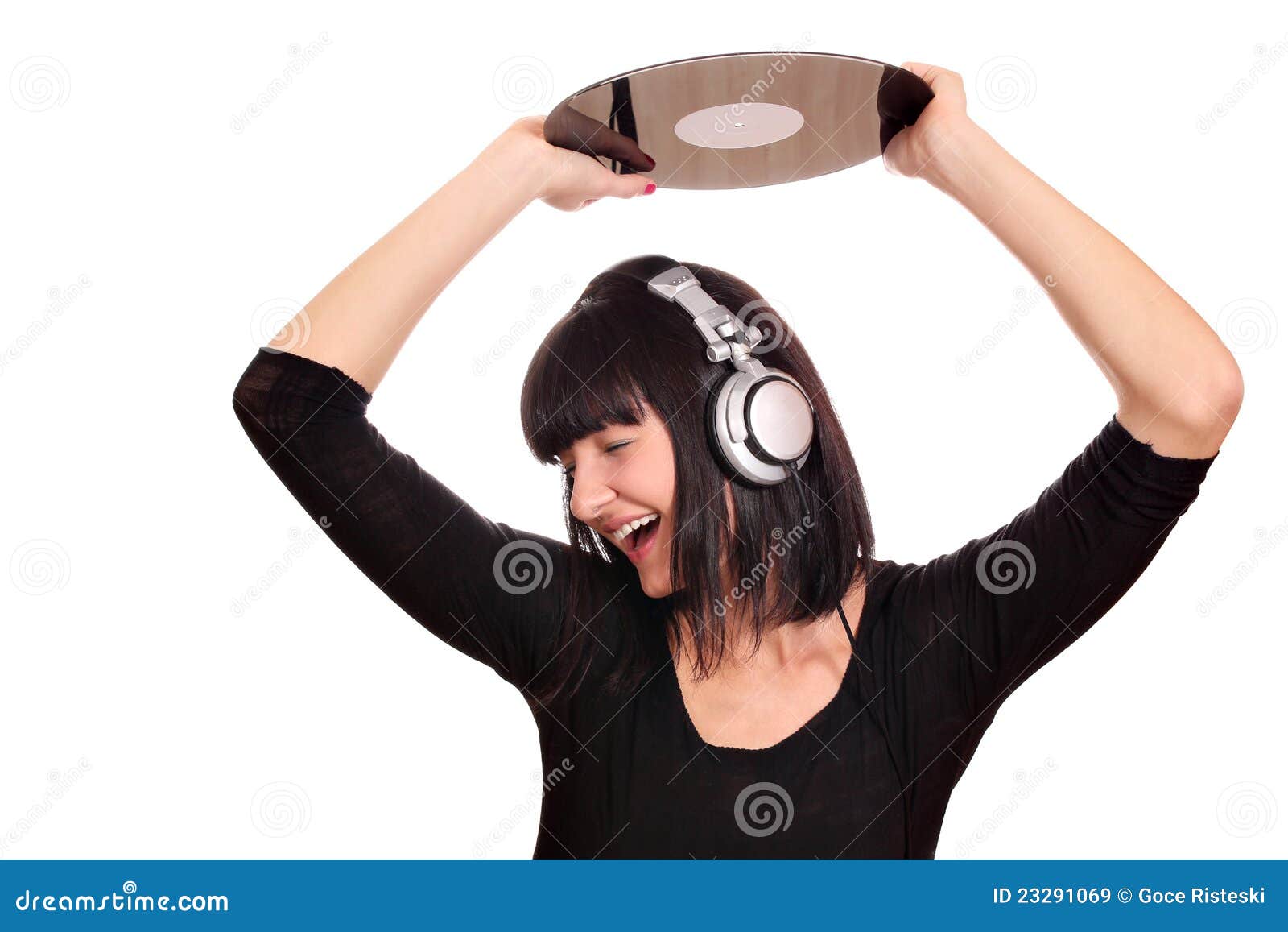 Girl dj holding a lp stock image. Image of disco, cheerful - 23291069