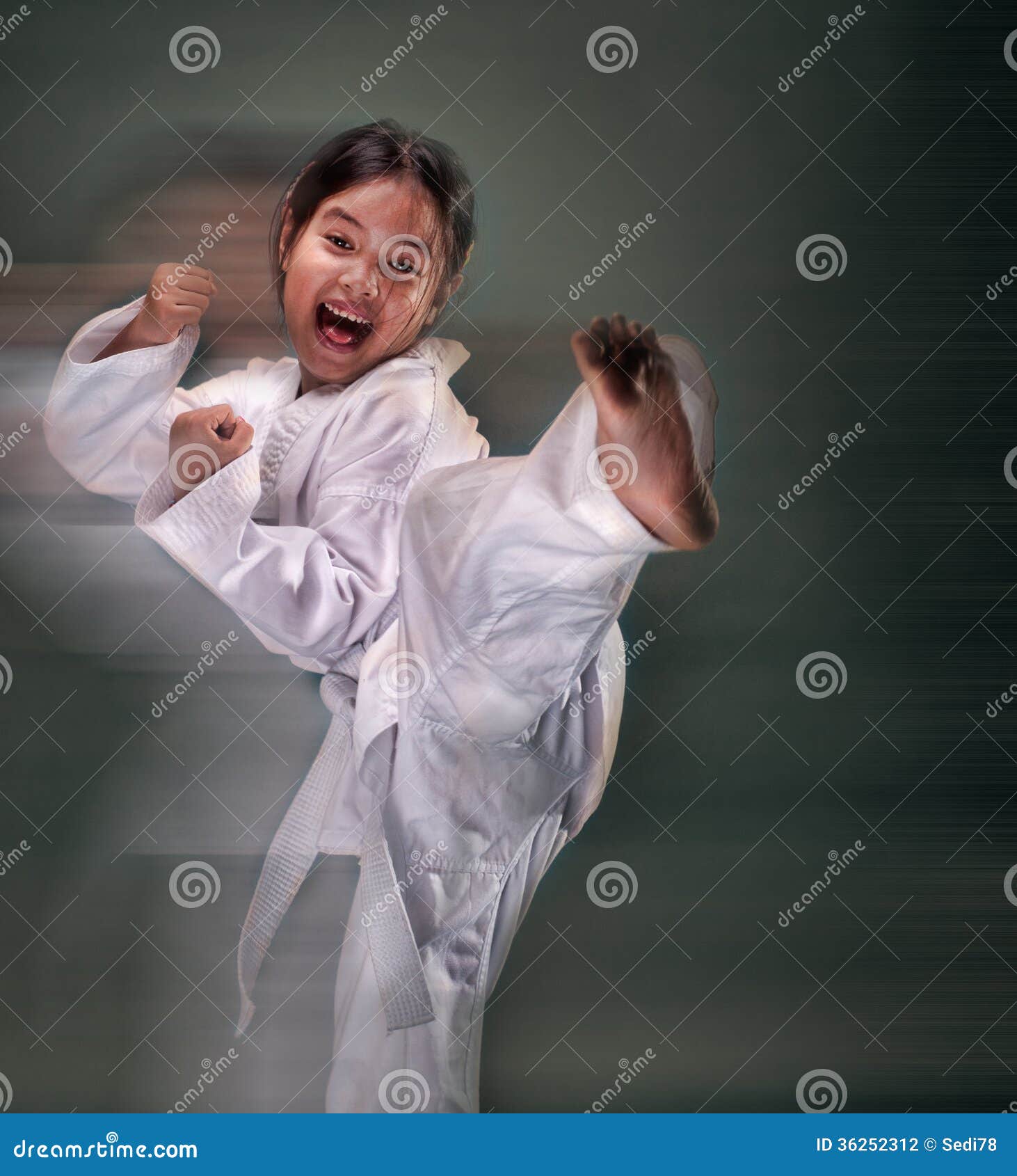 Girl do taekwondo kick stock photo. Image of little, female - 36252312