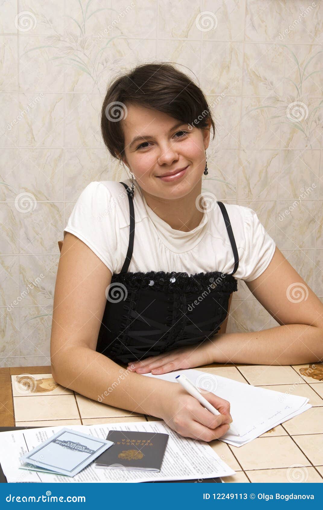 Girl and documents stock image. Image of university, female - 12249113