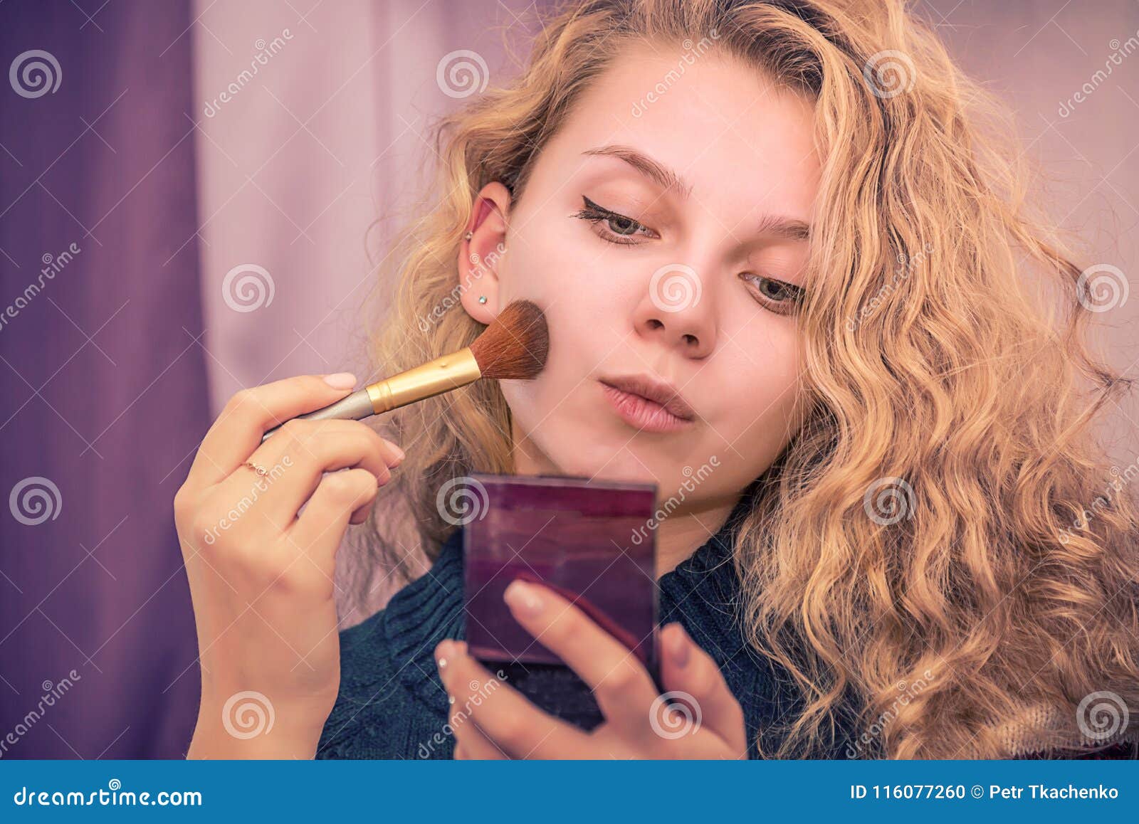 The Girl Does a Make-up on the Face Stock Photo - Image of brunette ...