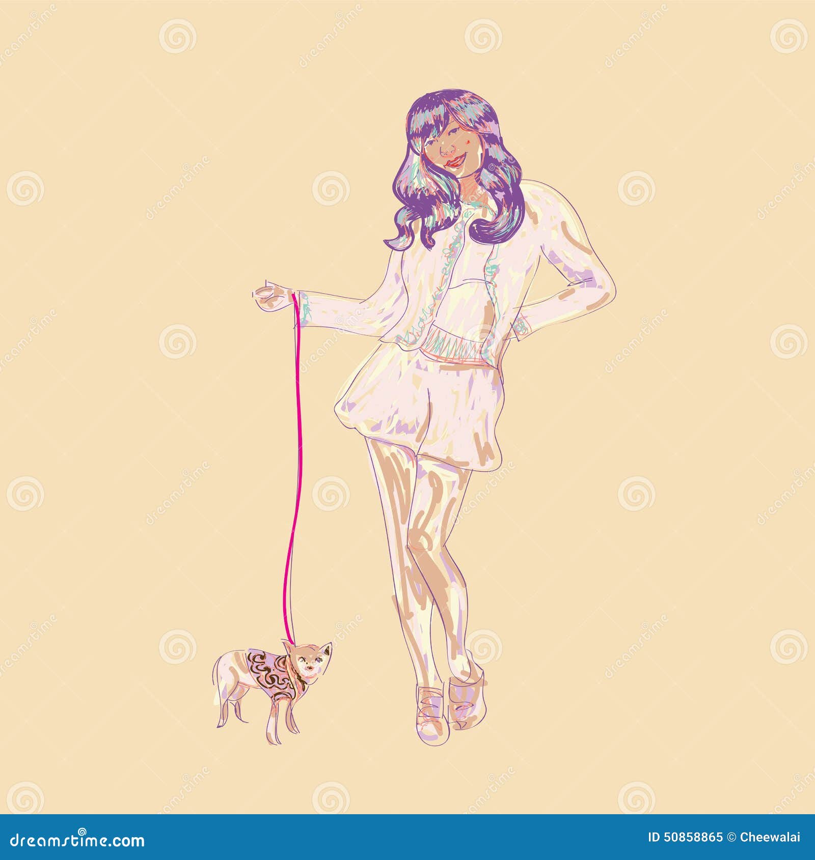 The girl and the dog stock vector. Illustration of animal - 50858865