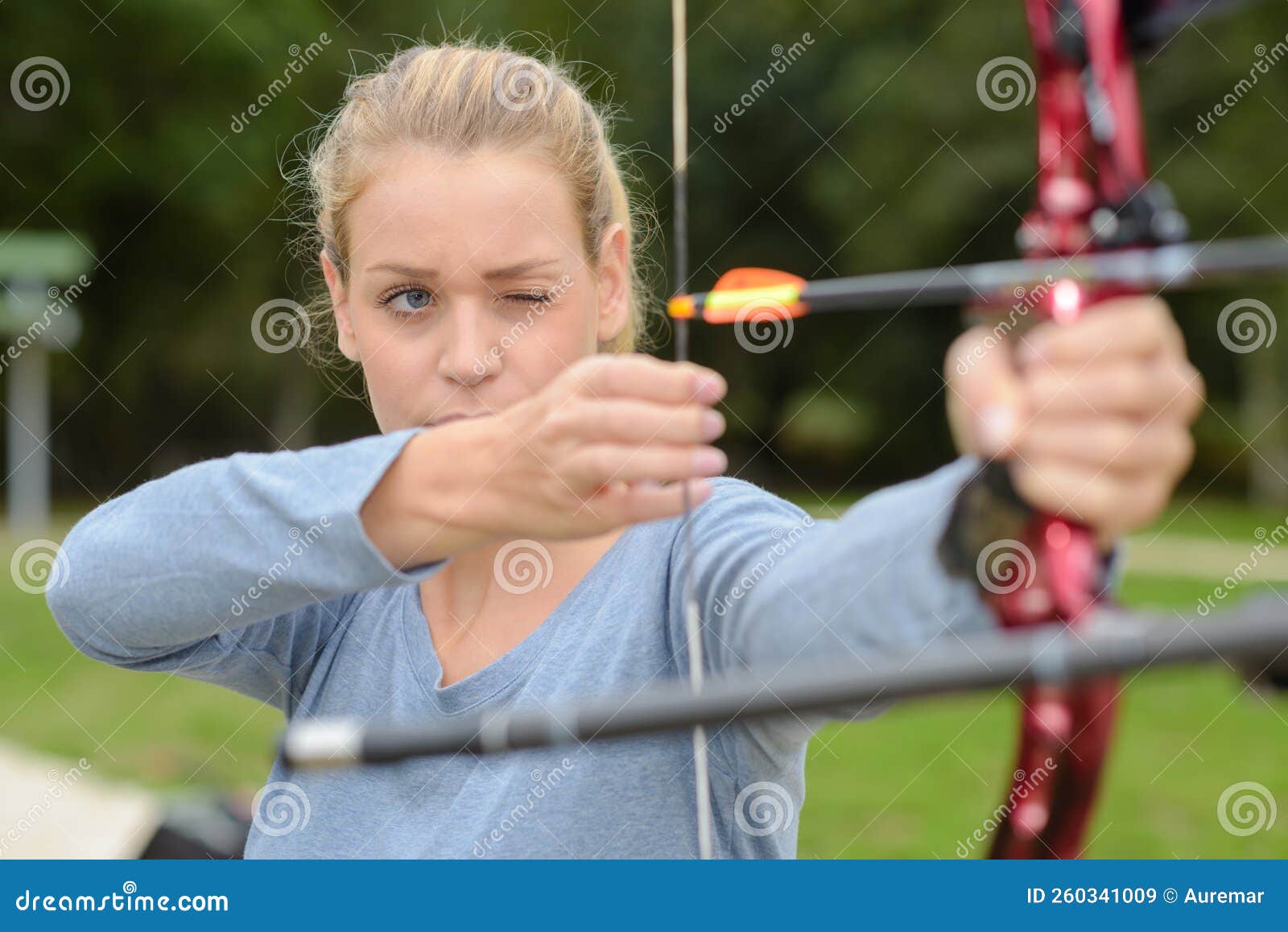 Girl doing archery stock image. Image of field, girl - 260341009
