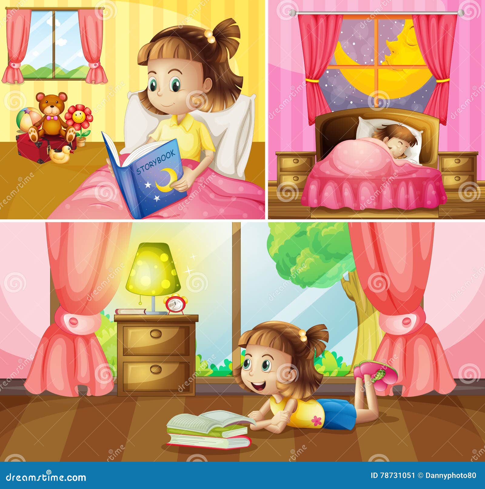 Girl Doing Different Activities at Home Stock Vector - Illustration of ...