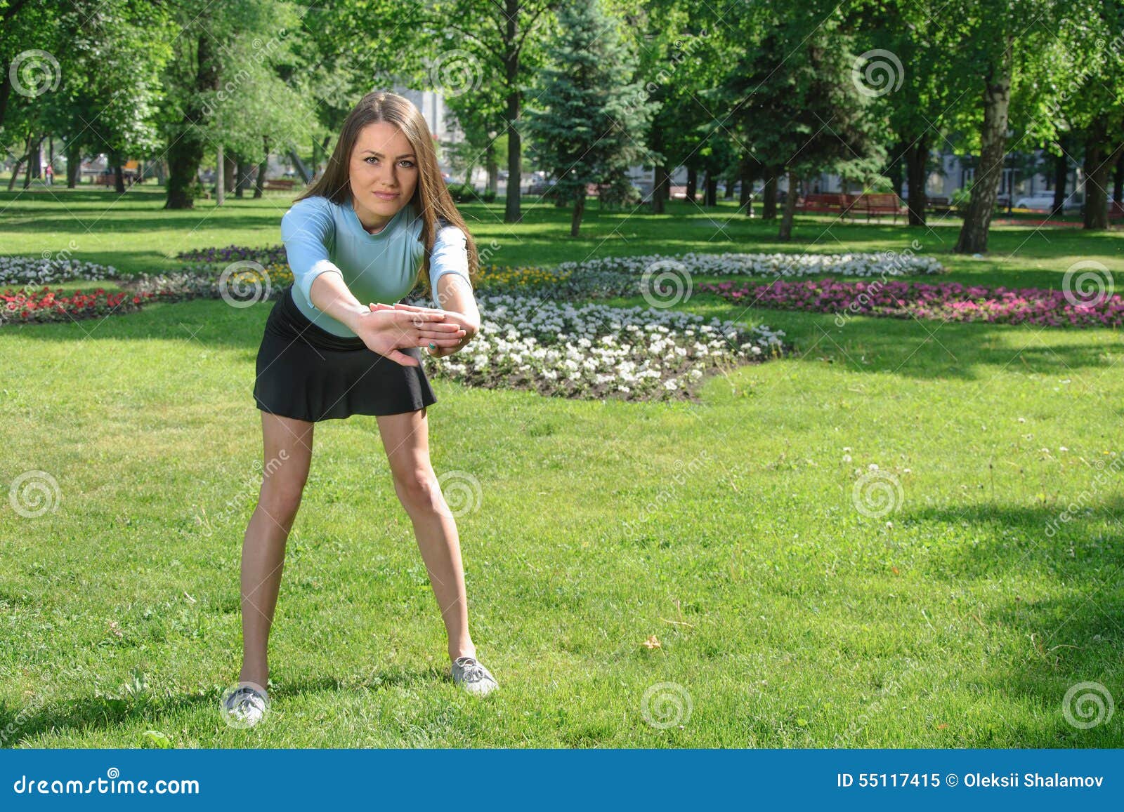 Girl Doing Exercise Leaning Forward Stock Image - Image of training ...