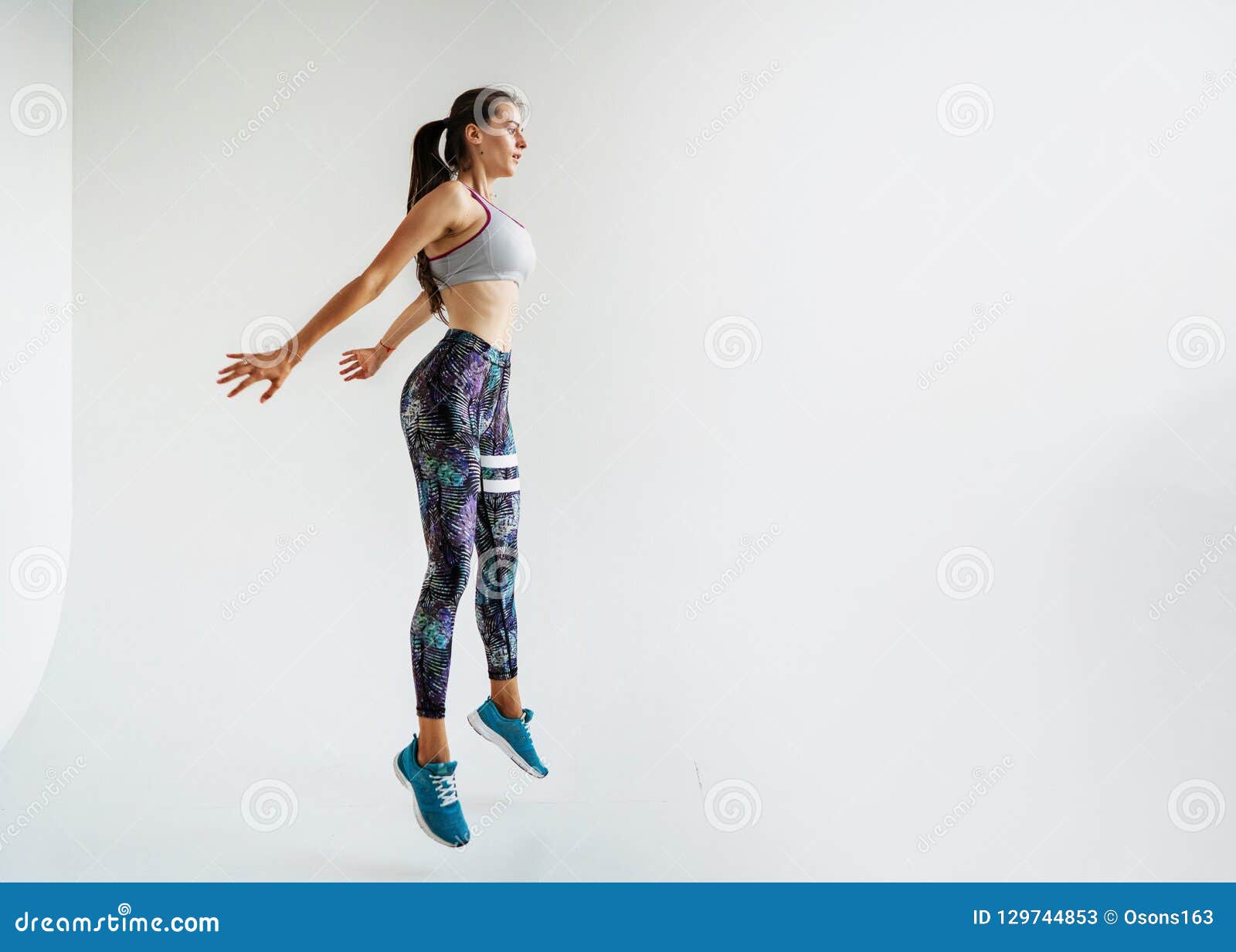 Girl Doing Exercise in Studio on White Background Stock Image - Image ...