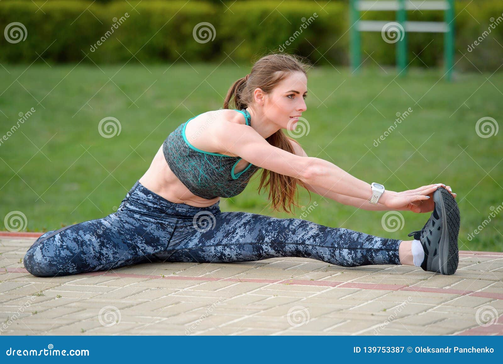 Girl Doing Hamstring Leg Stretching Exercise and Stretches Stock Image ...
