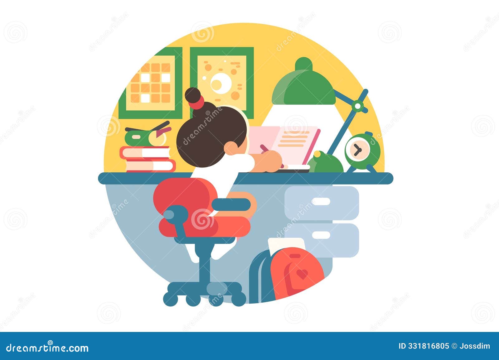 Girl Doing Homework at Desk Stock Vector - Illustration of schoolwork ...