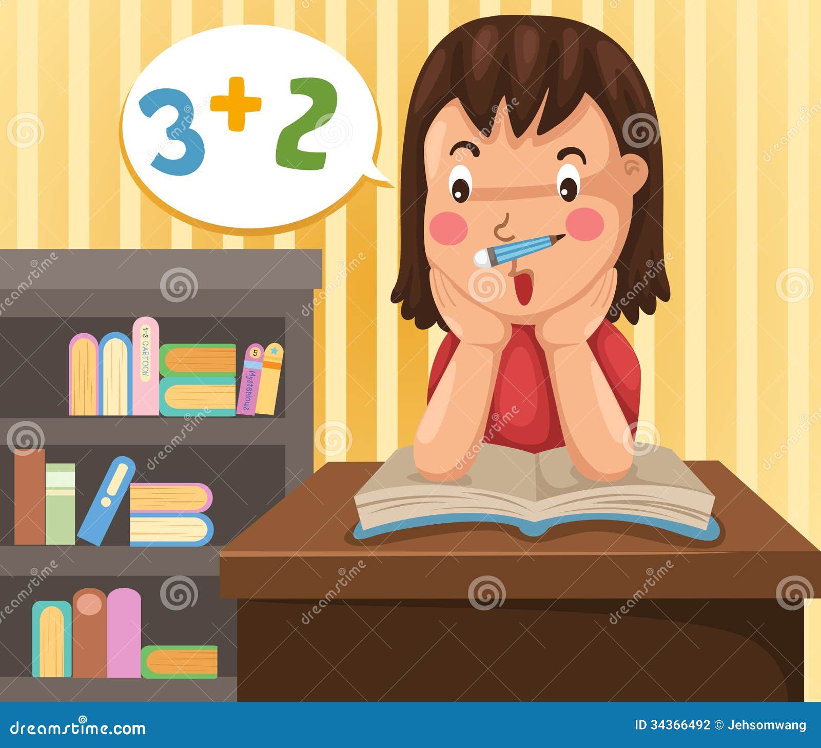 Girl doing homework stock vector. Illustration of home - 34366492