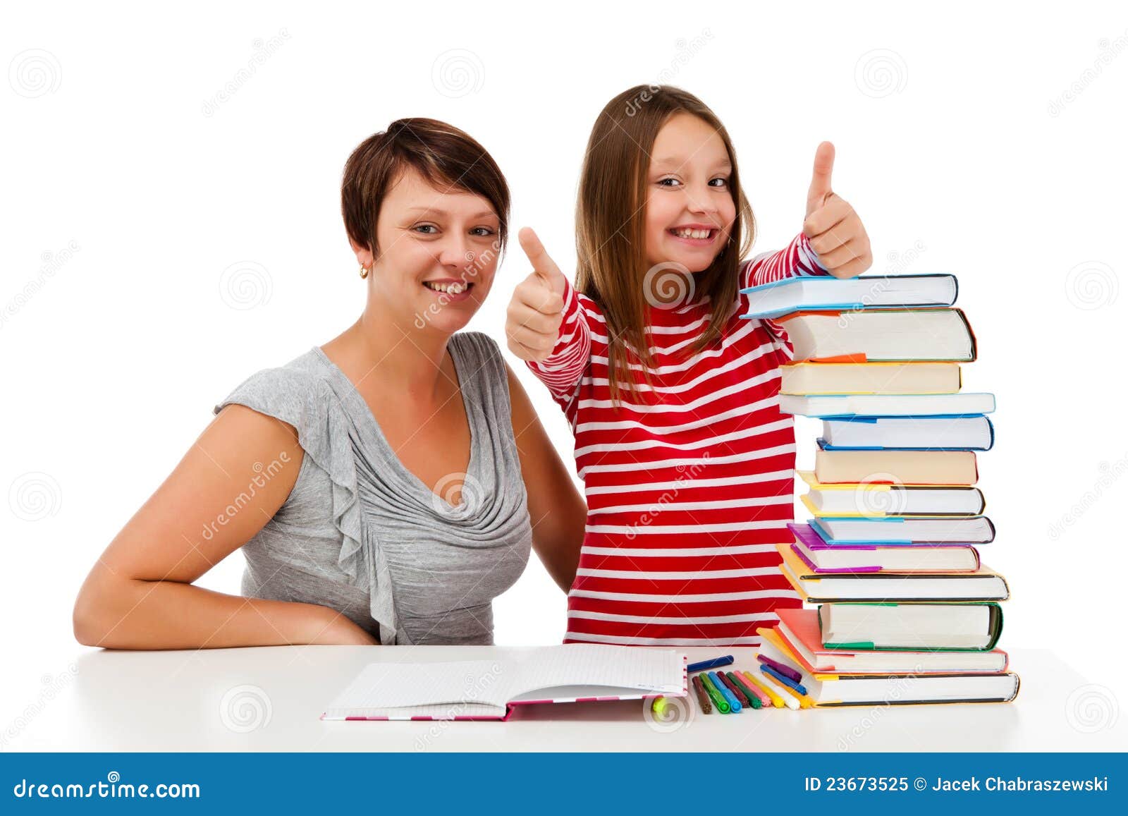 Girl Doing Homework Isolated on White Background Stock Image - Image of ...
