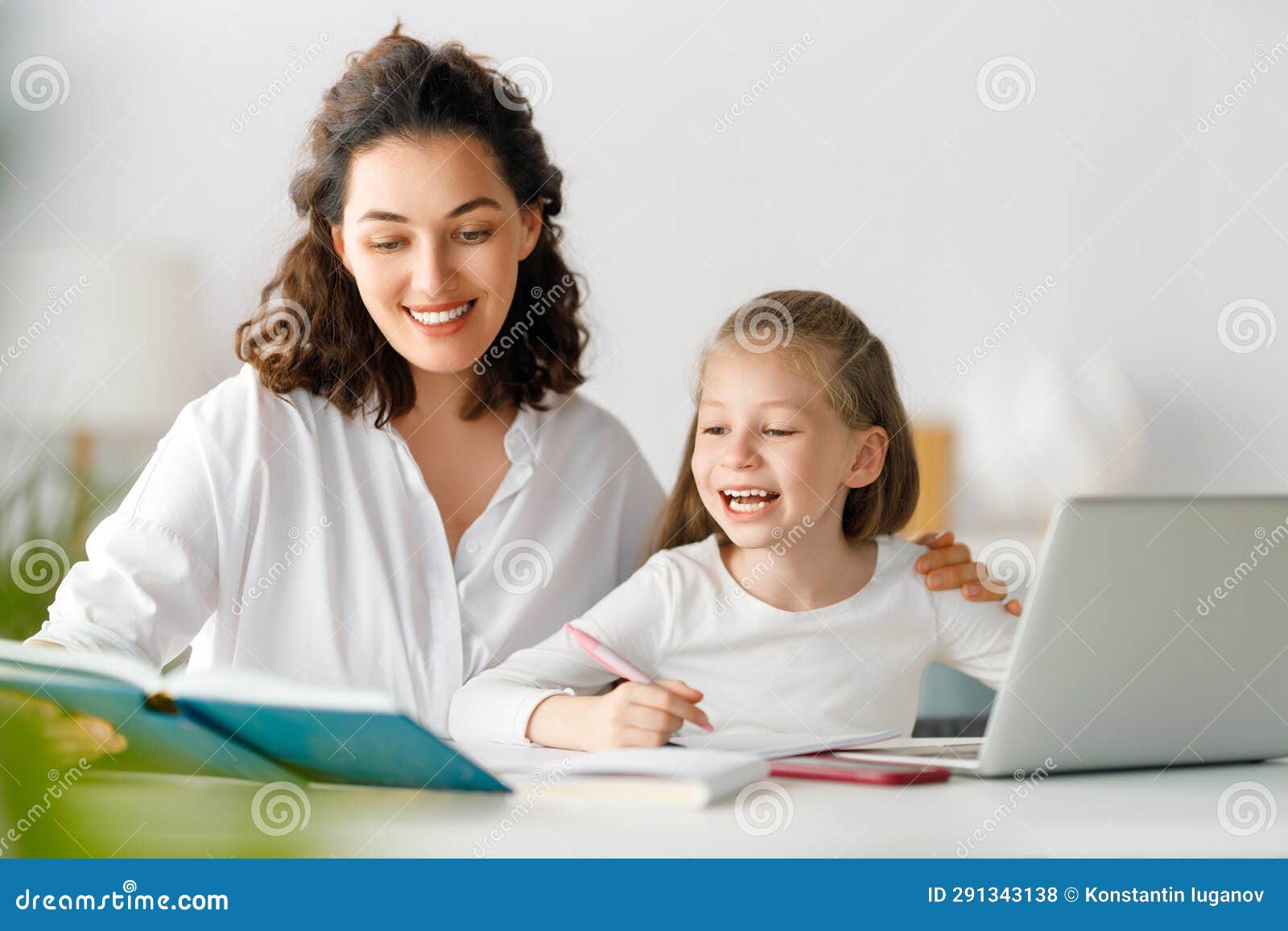 Girl Doing Homework or Online Education Stock Photo - Image of pencil ...