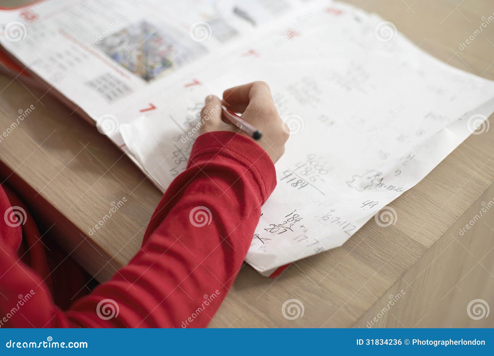 Girl Doing Homework on Table Stock Photo - Image of caucasian, home ...