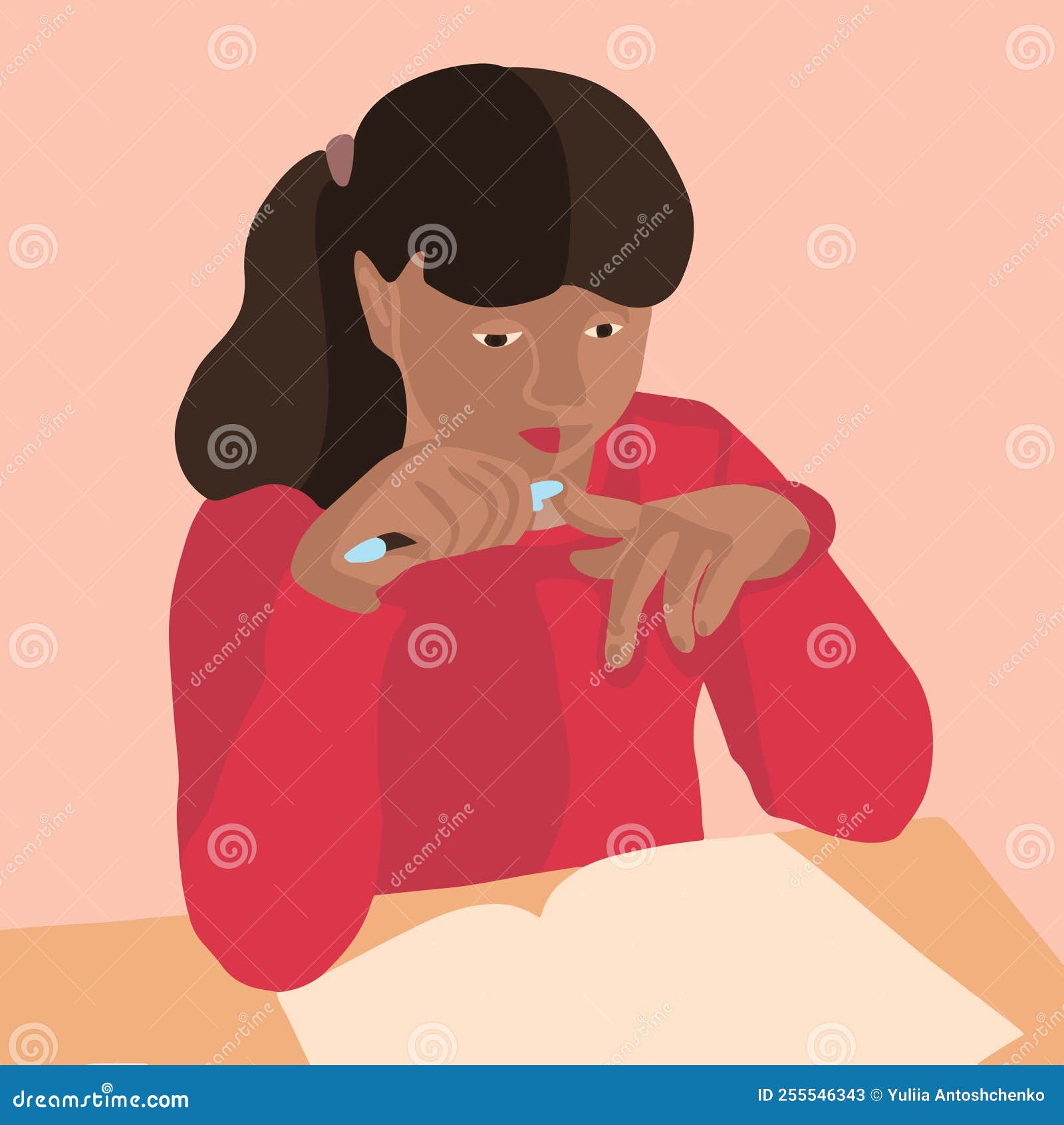 Girl doing homework. stock vector. Illustration of drawing - 255546343
