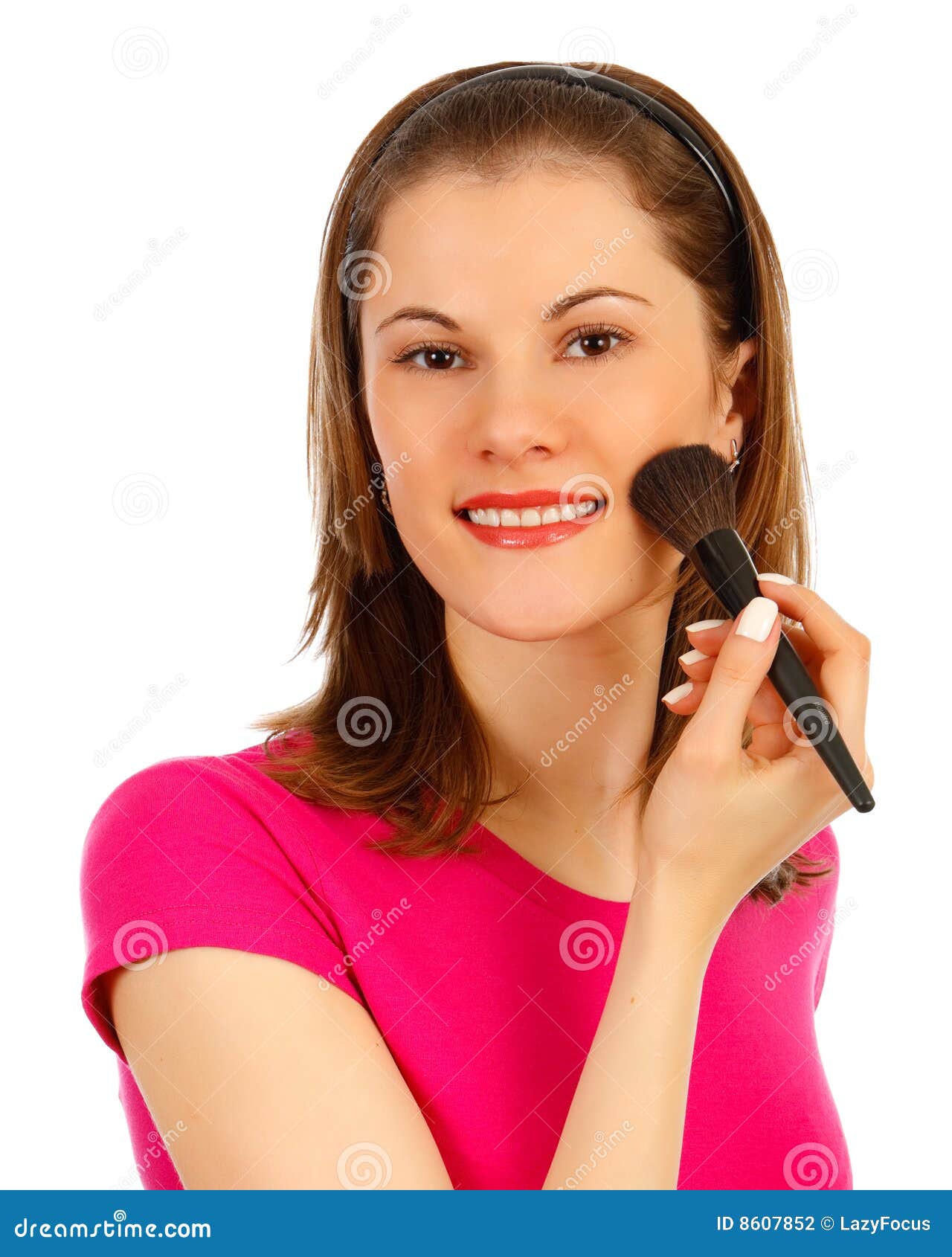 Girl Doing Make-up. Isolated on White Stock Photo - Image of eyes ...