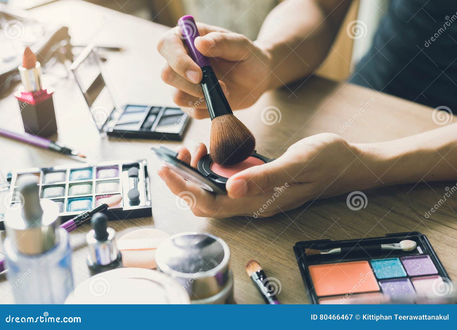 Girl Doing Makeup on Dressing Table Stock Image - Image of adult ...