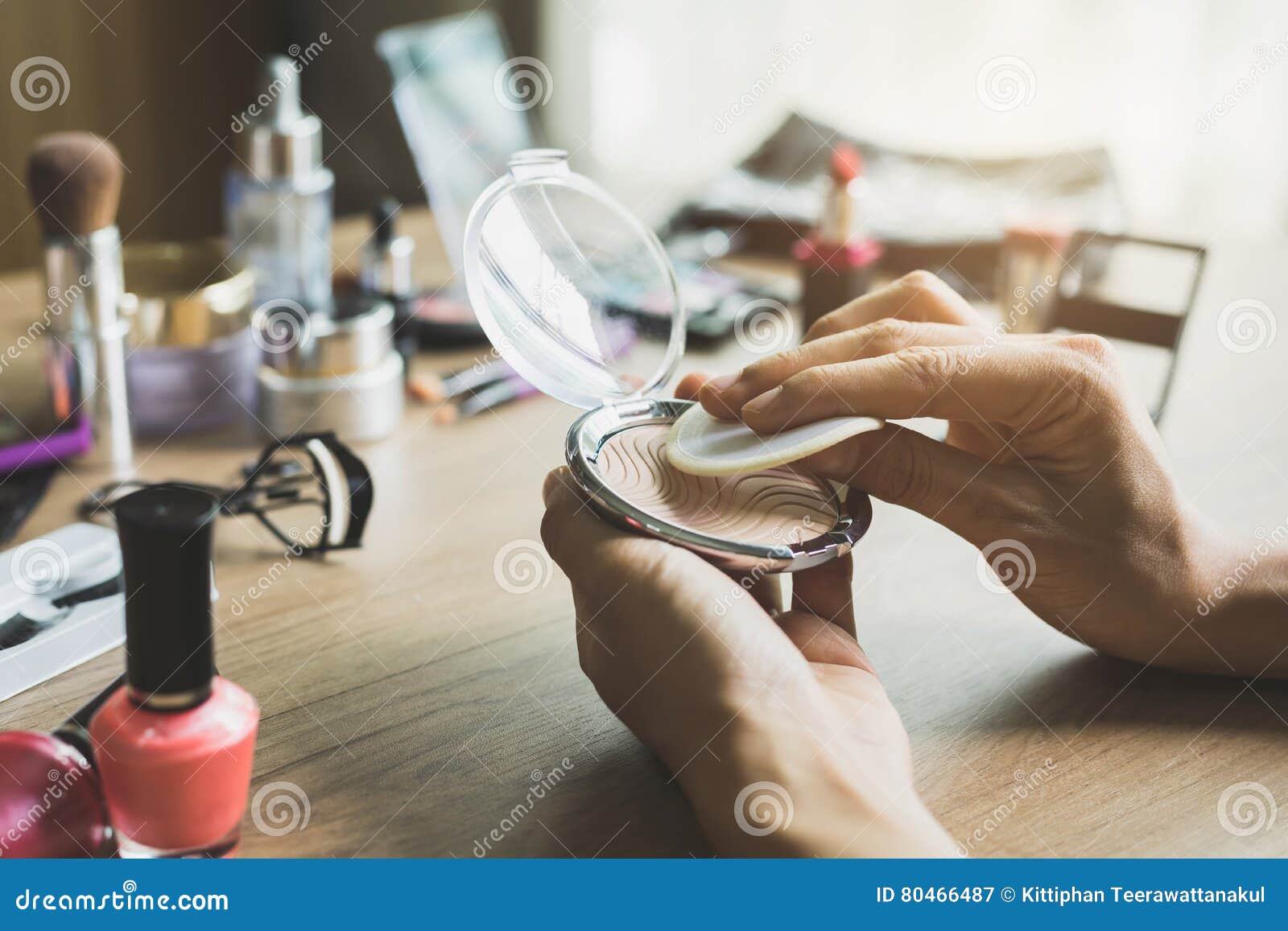 Girl Doing Makeup on Dressing Table Stock Image - Image of lipstick ...