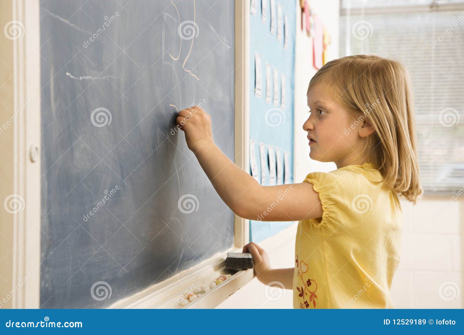 Girl Doing Math on Blackboard Stock Image - Image of copy, away: 12529189