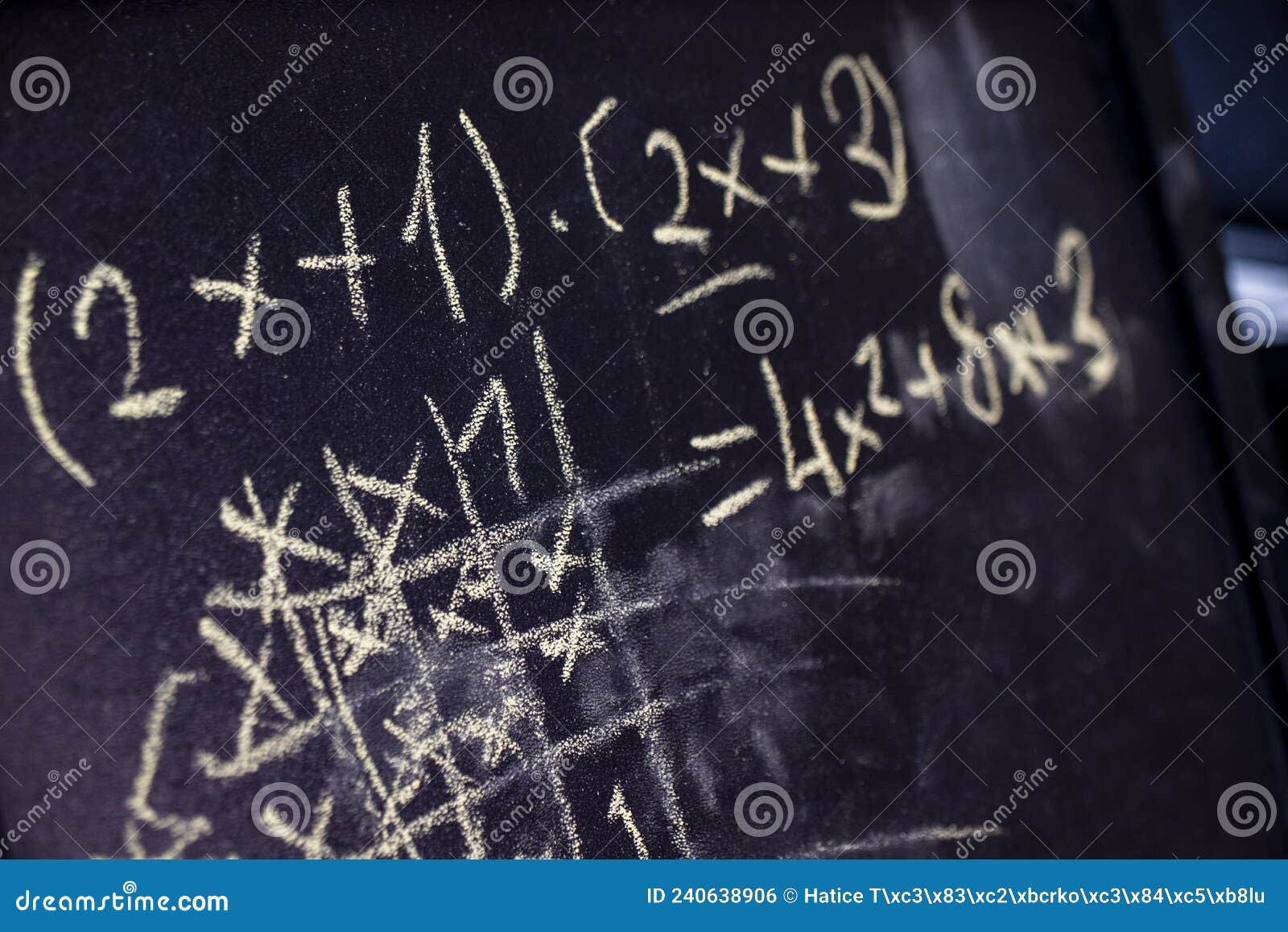Girl Doing Math with Chalk on Blackboard. Stock Photo - Image of lesson ...