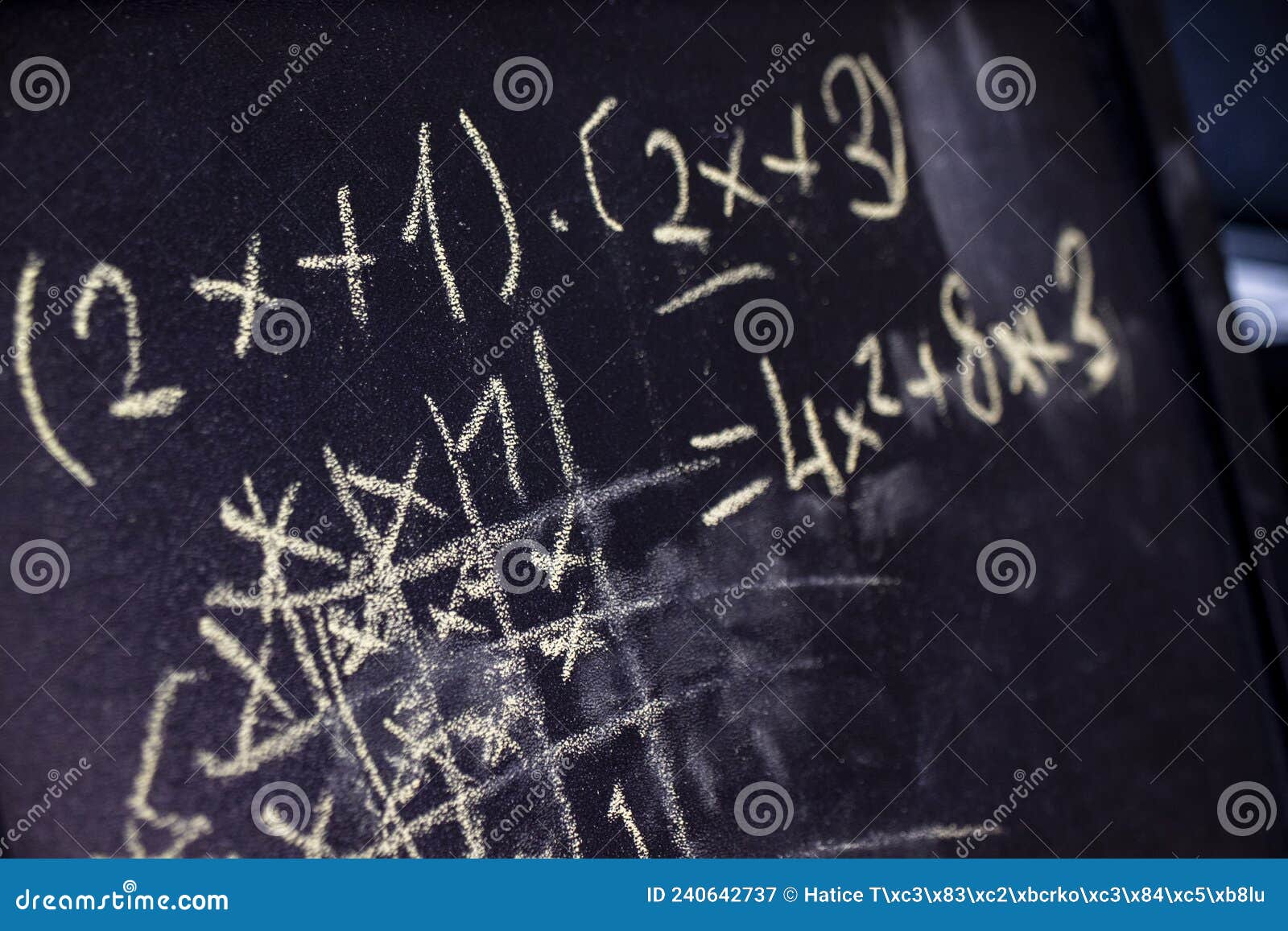 Girl Doing Math with Chalk on Blackboard. Stock Image - Image of ...