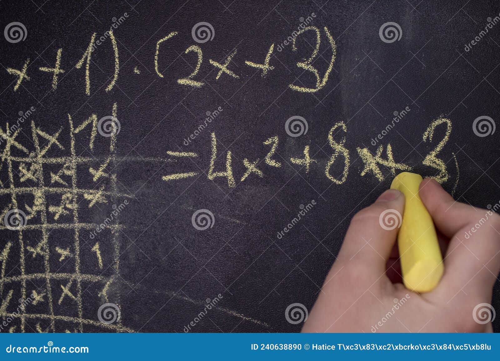 Girl Doing Math with Chalk on Blackboard. Stock Photo - Image of ...