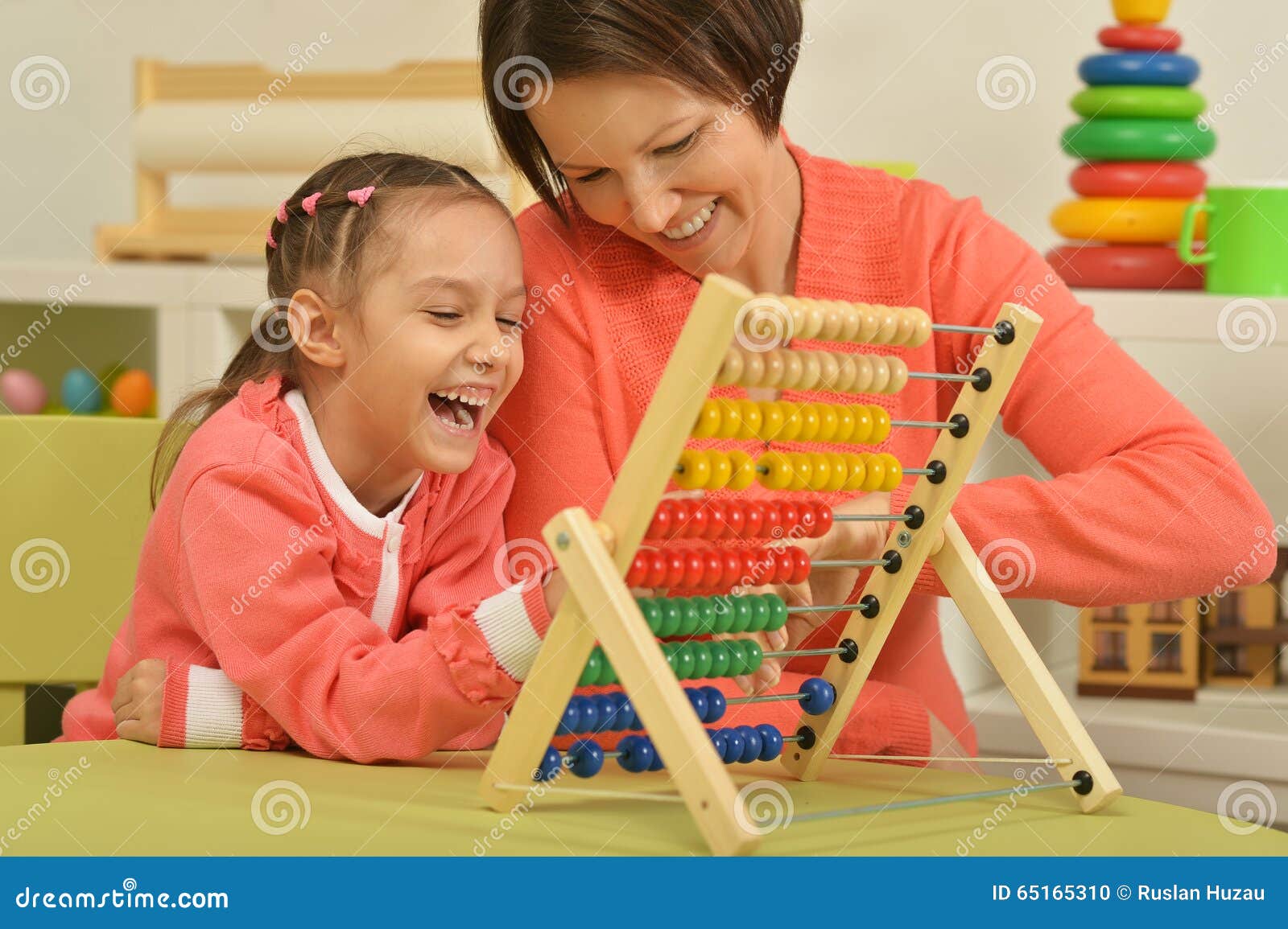 Girl Doing Math Exercises with Mother Stock Photo - Image of education ...