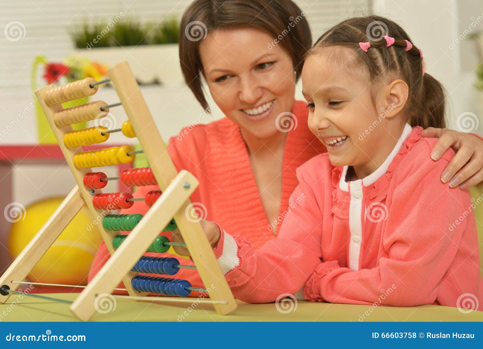 Girl Doing Math Exercises with Mother Stock Photo - Image of calculate ...