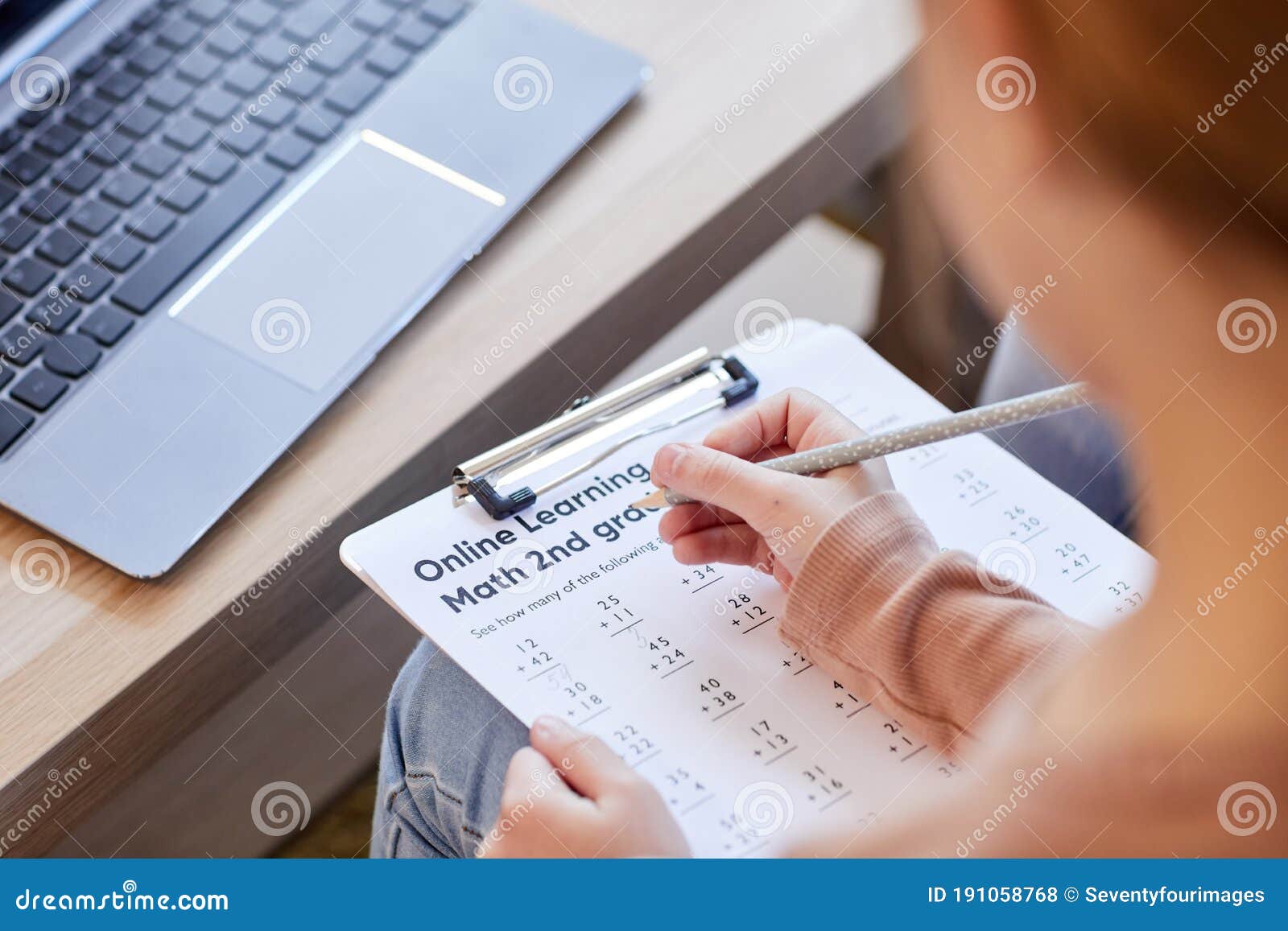 Girl Doing Math Task Close Up Stock Photo - Image of calculating ...
