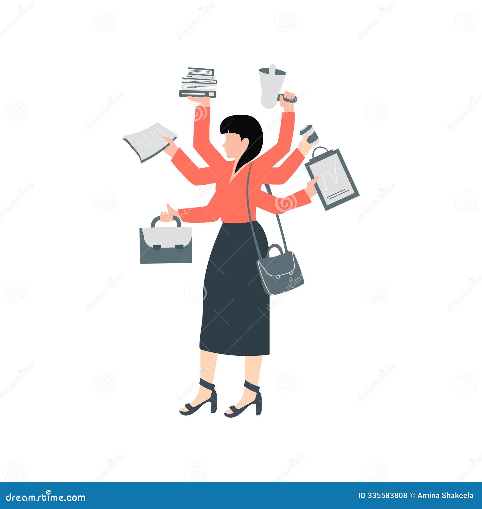 The Girl is Doing Multitasking Stock Illustration - Illustration of ...