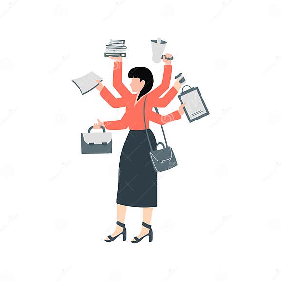 The Girl is Doing Multitasking Stock Illustration - Illustration of ...