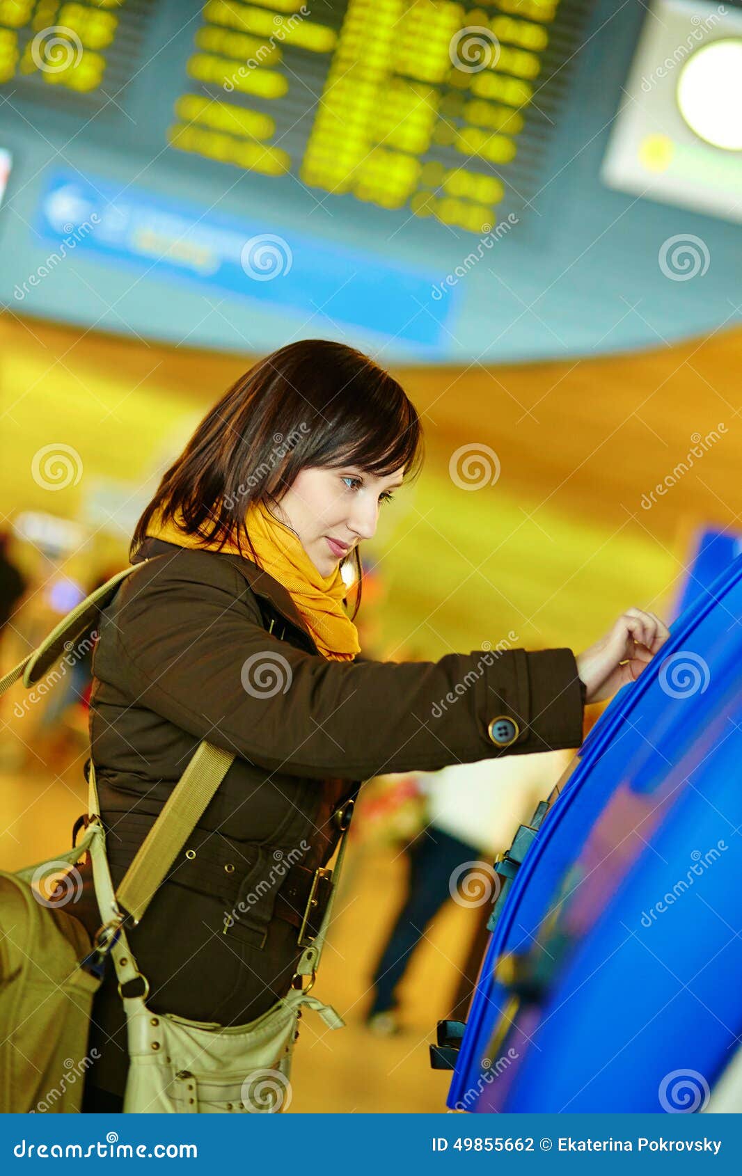 Girl Doing Self-checkin in the Airport Stock Photo - Image of scarf ...
