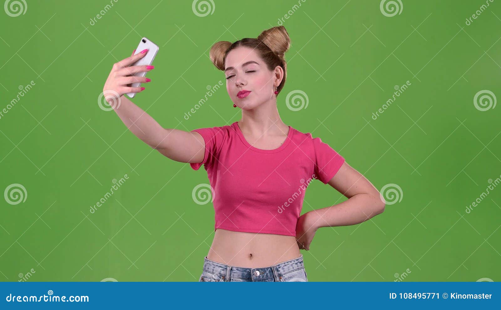 Girl Doing Selfie Green Screen Slow Motion Stock Video Video Of