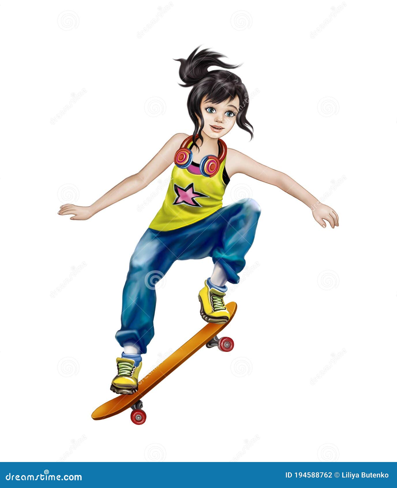 Girl Doing a Trick on a Skateboard Stock Illustration - Illustration of ...