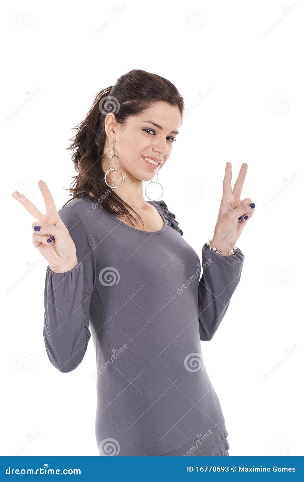 Girl Doing the Victory Sign Stock Image - Image of female, girl: 16770693