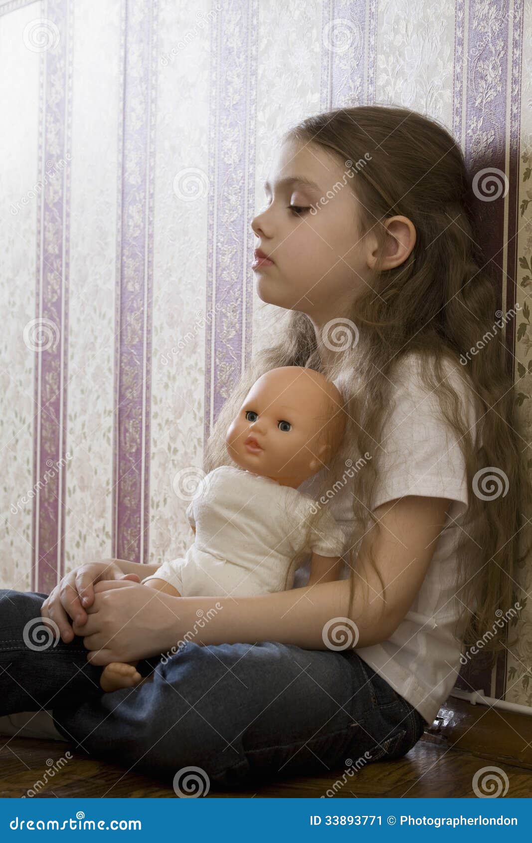 Girl with Doll Sitting at Home Stock Image - Image of imagination ...