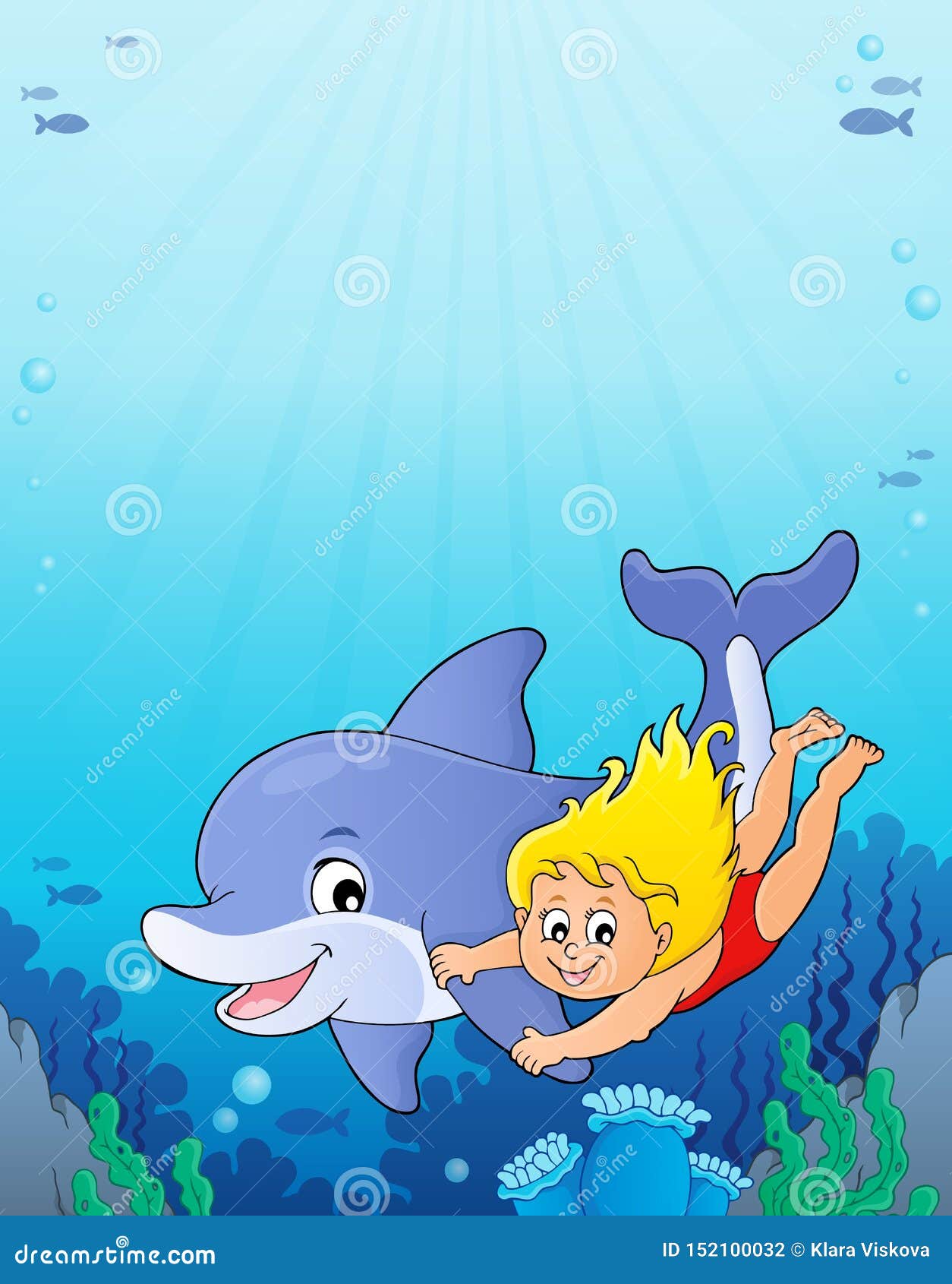 Girl and dolphin image 3 stock vector. Illustration of underwater ...