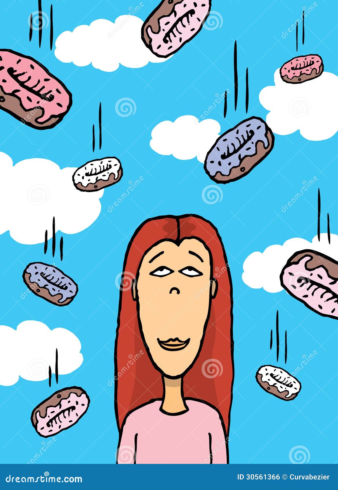 Girl in donut rain stock illustration. Illustration of cloud - 30561366