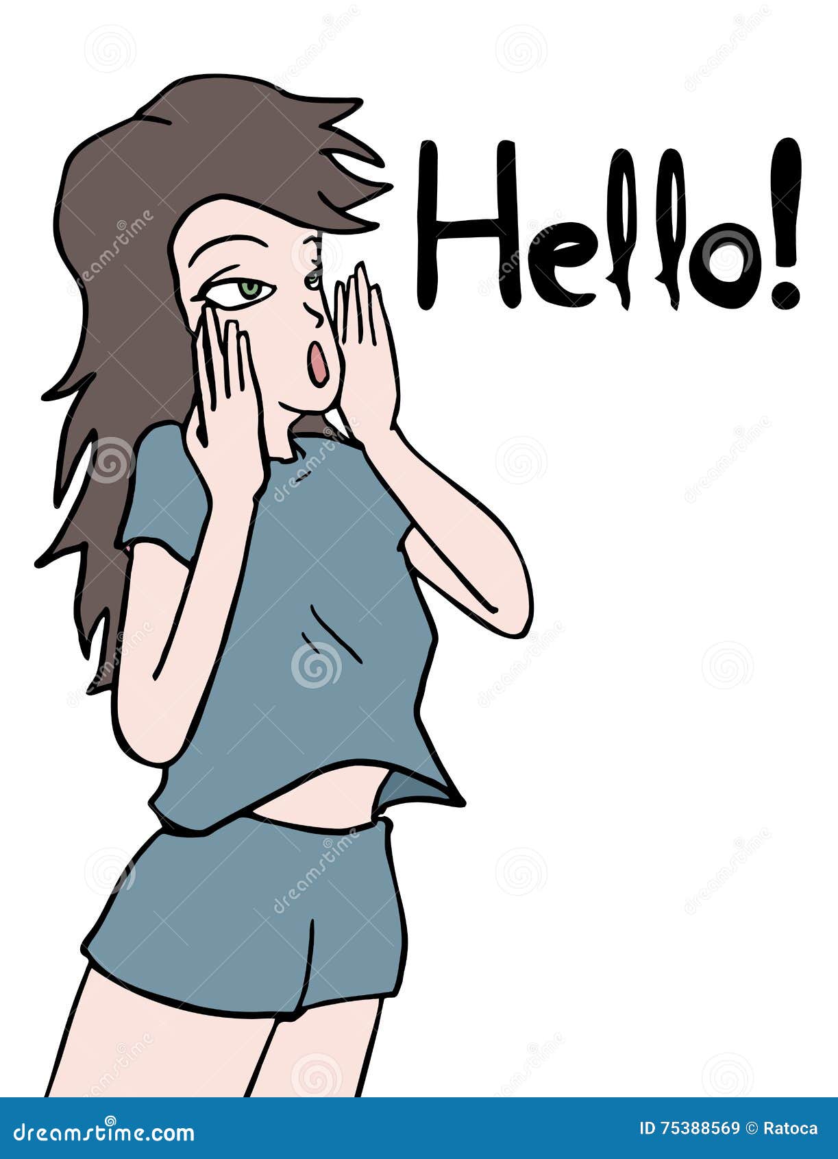 Girl draw stock vector. Illustration of woman, hello - 75388569