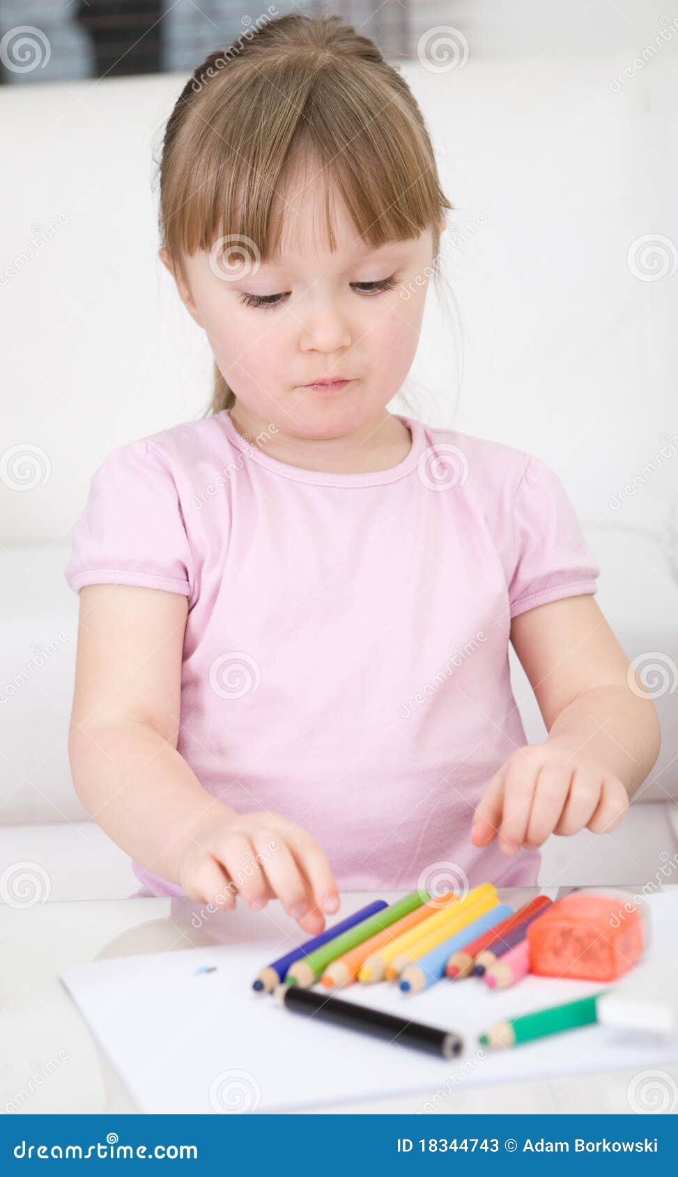 Girl drawing stock image. Image of female, cute, paper - 18344743