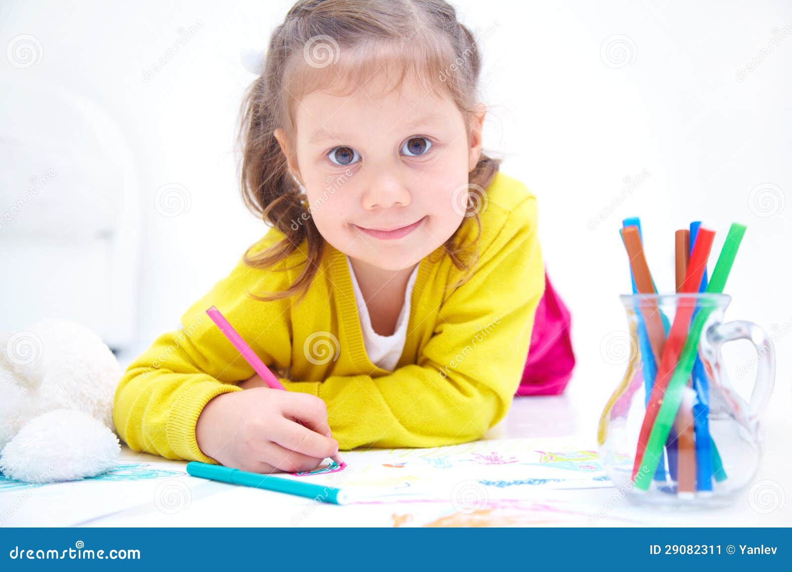 Girl is drawing stock image. Image of hand, painted, colored - 29082311