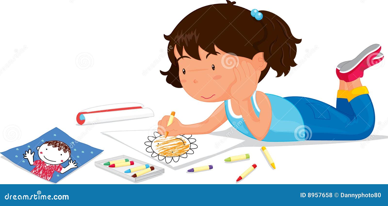 Girl Drawing Boundary Around Herself And Her Dog. Social Isolation ...