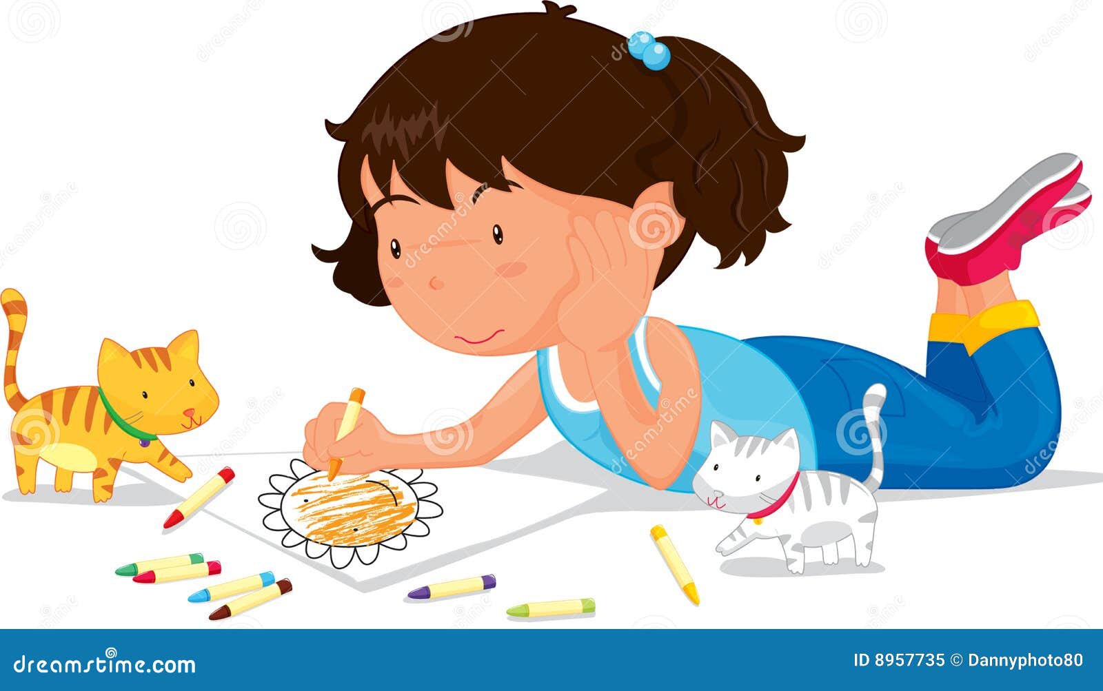 Girl Drawing Boundary Around Herself And Her Dog. Social Isolation ...