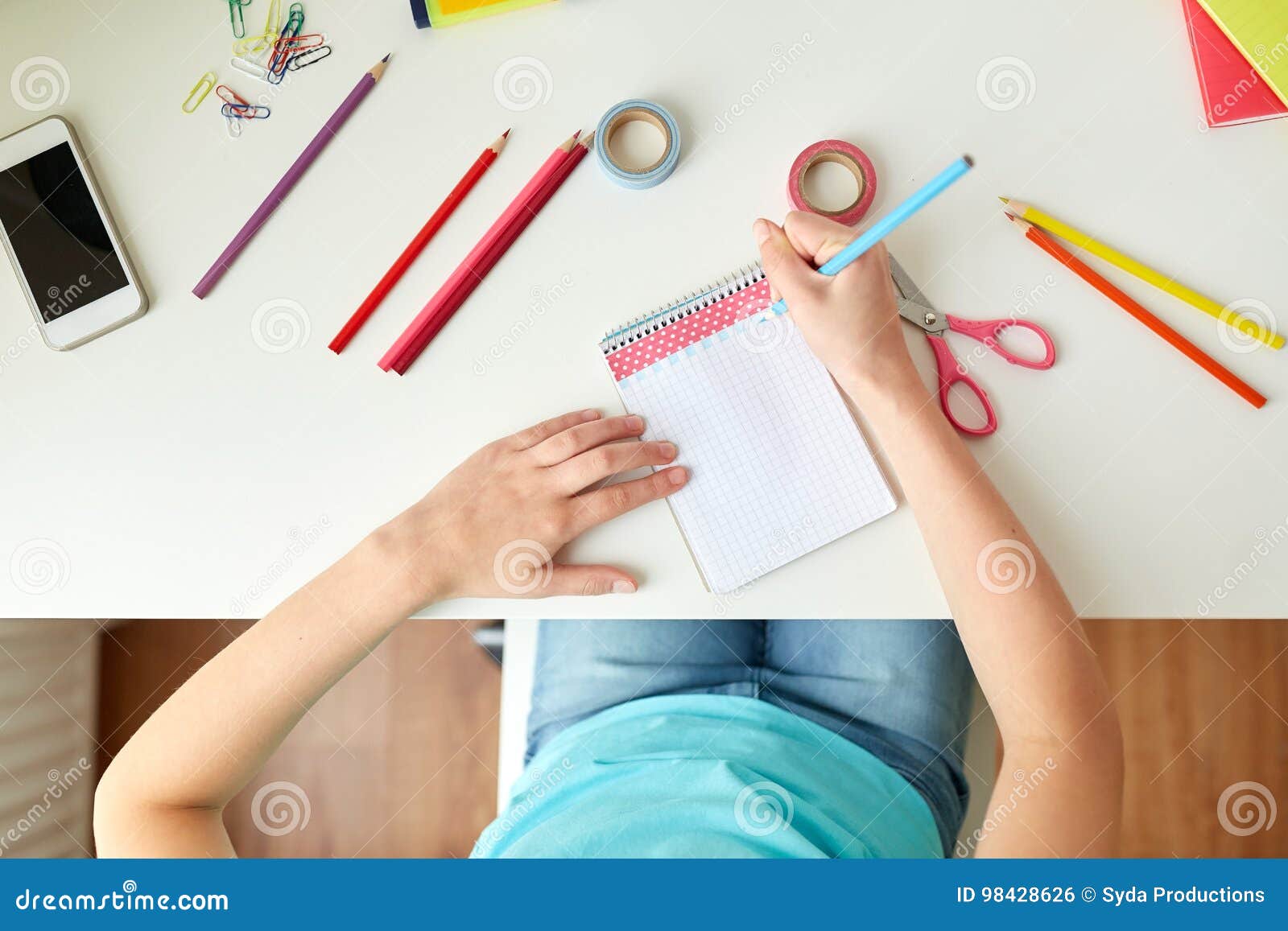 Girl Drawing in Notebook at Home Stock Photo - Image of lifestyle, cell ...