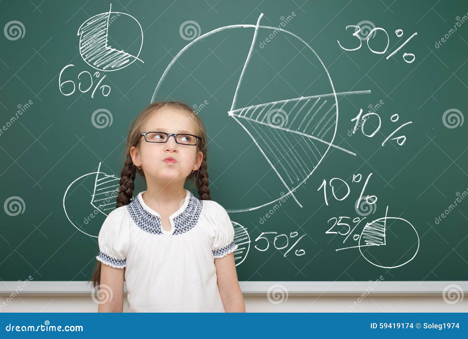 Girl Drawing Pie Chart on School Board Stock Illustration ...