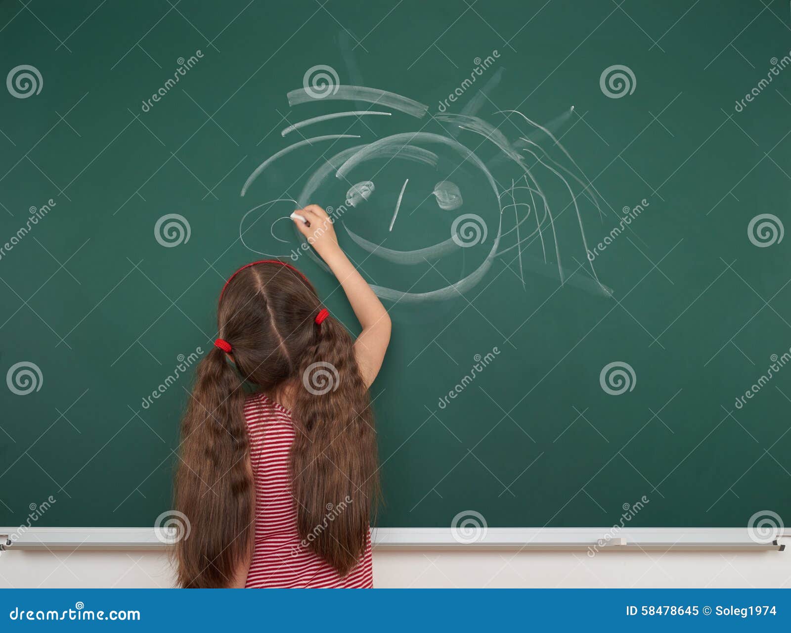 Girl Drawing on School Board Stock Image - Image of blank, child: 58478645