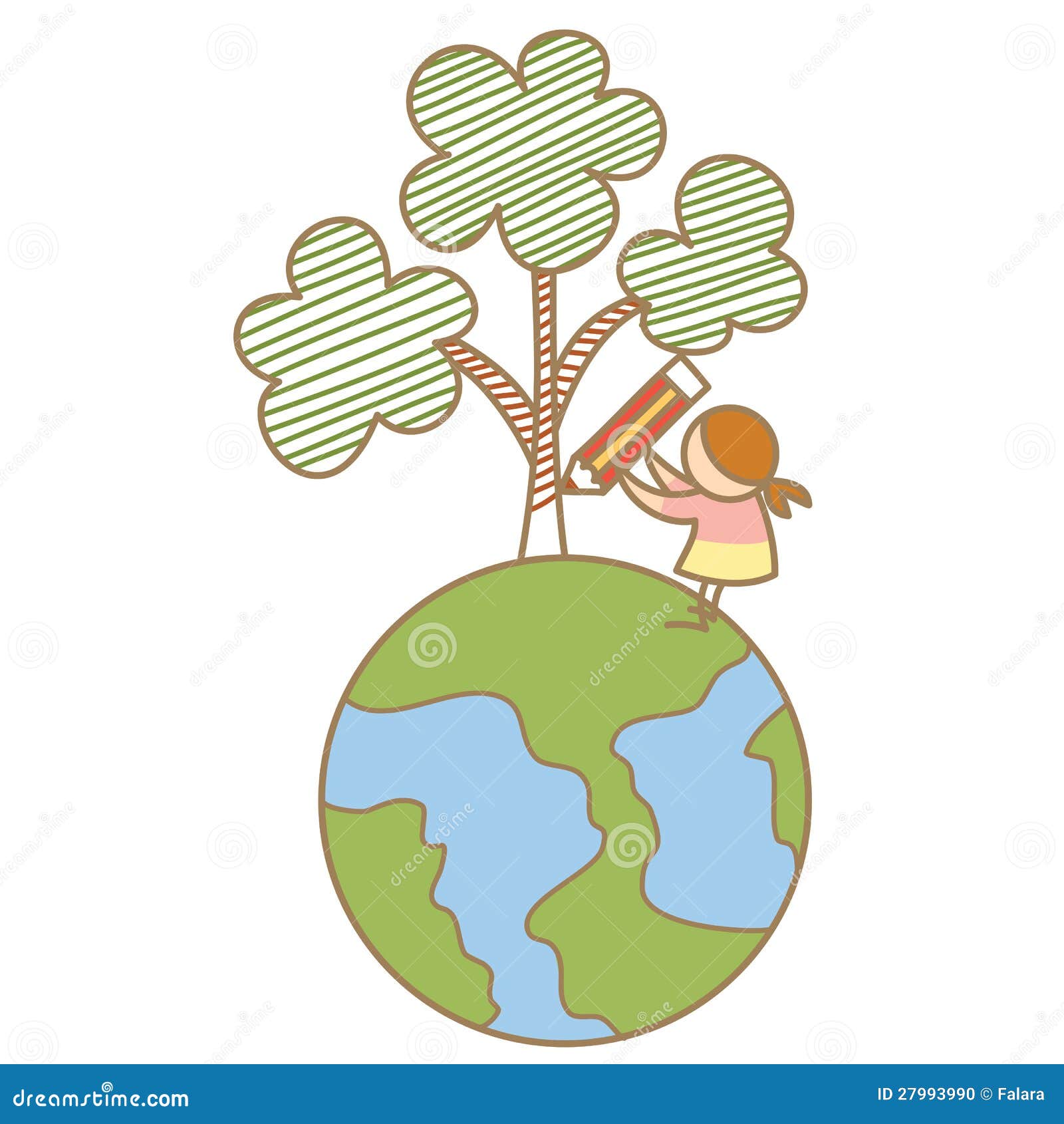 Girl drawing tree on earth stock vector. Illustration of earth - 27993990