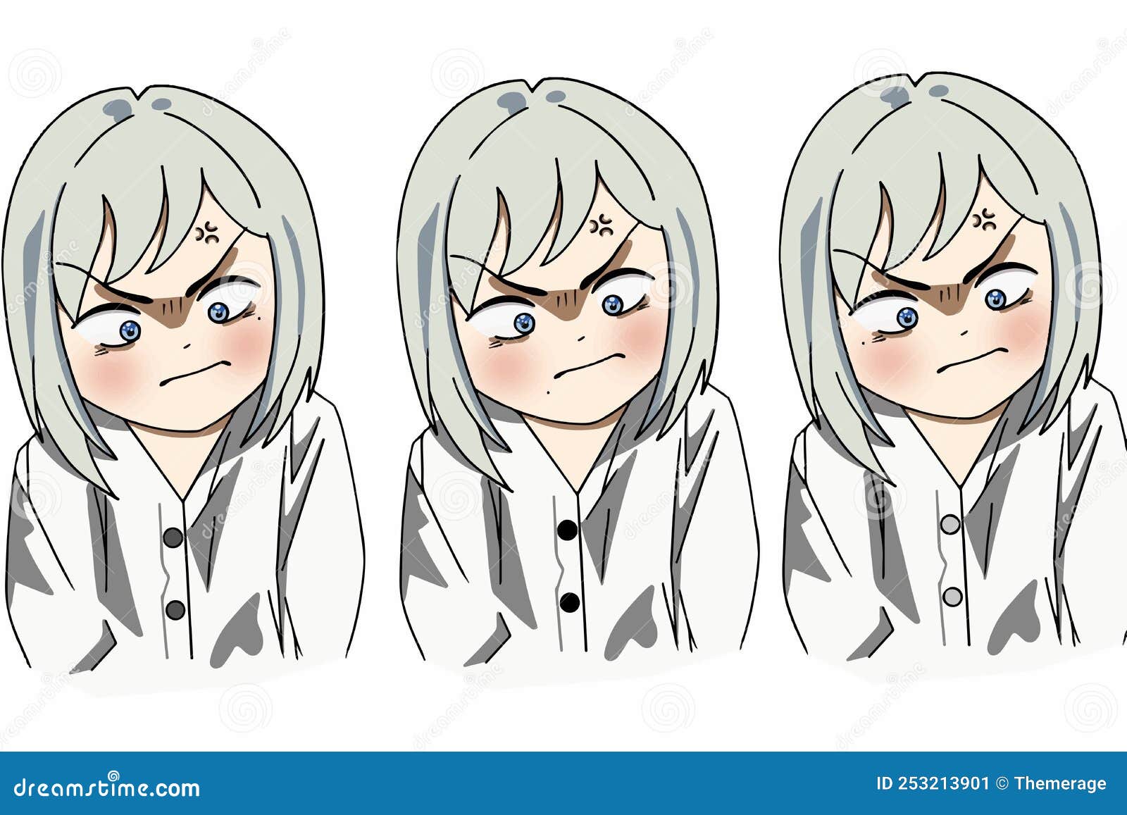 Girl Drawn in Anime Style with Different Emotions Stock Vector ...