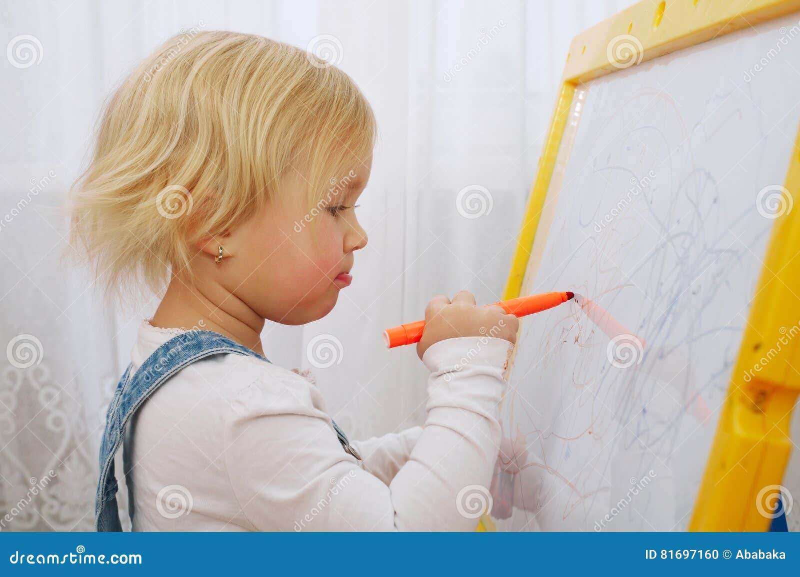 Girl draws on the board stock photo. Image of board, childhood - 81697160