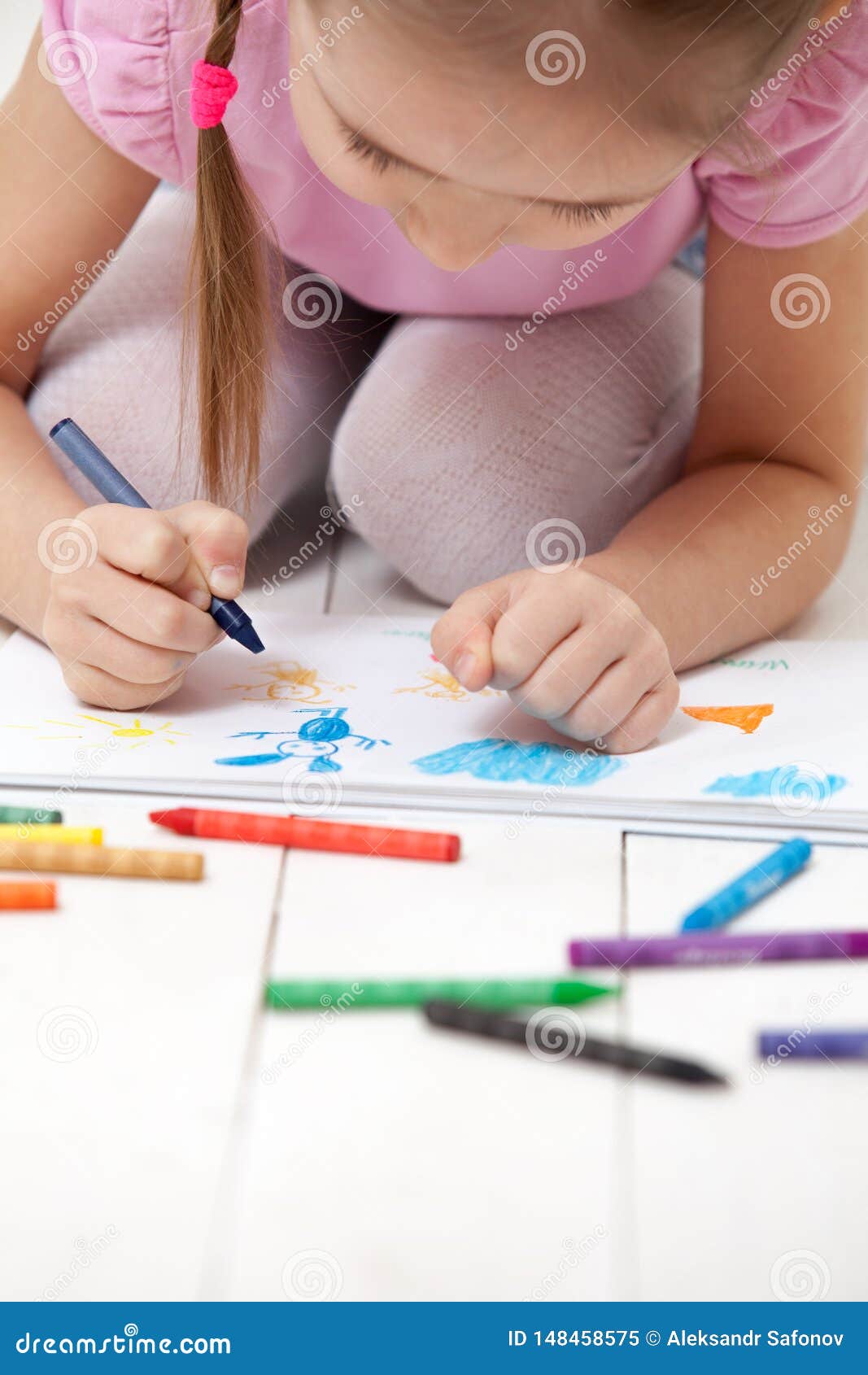 The Girl Draws with Crayons in the Album Stock Image - Image of draw ...