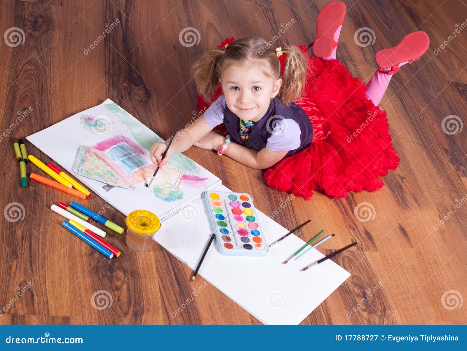 The girl draws on a floor stock image. Image of babe - 17788727