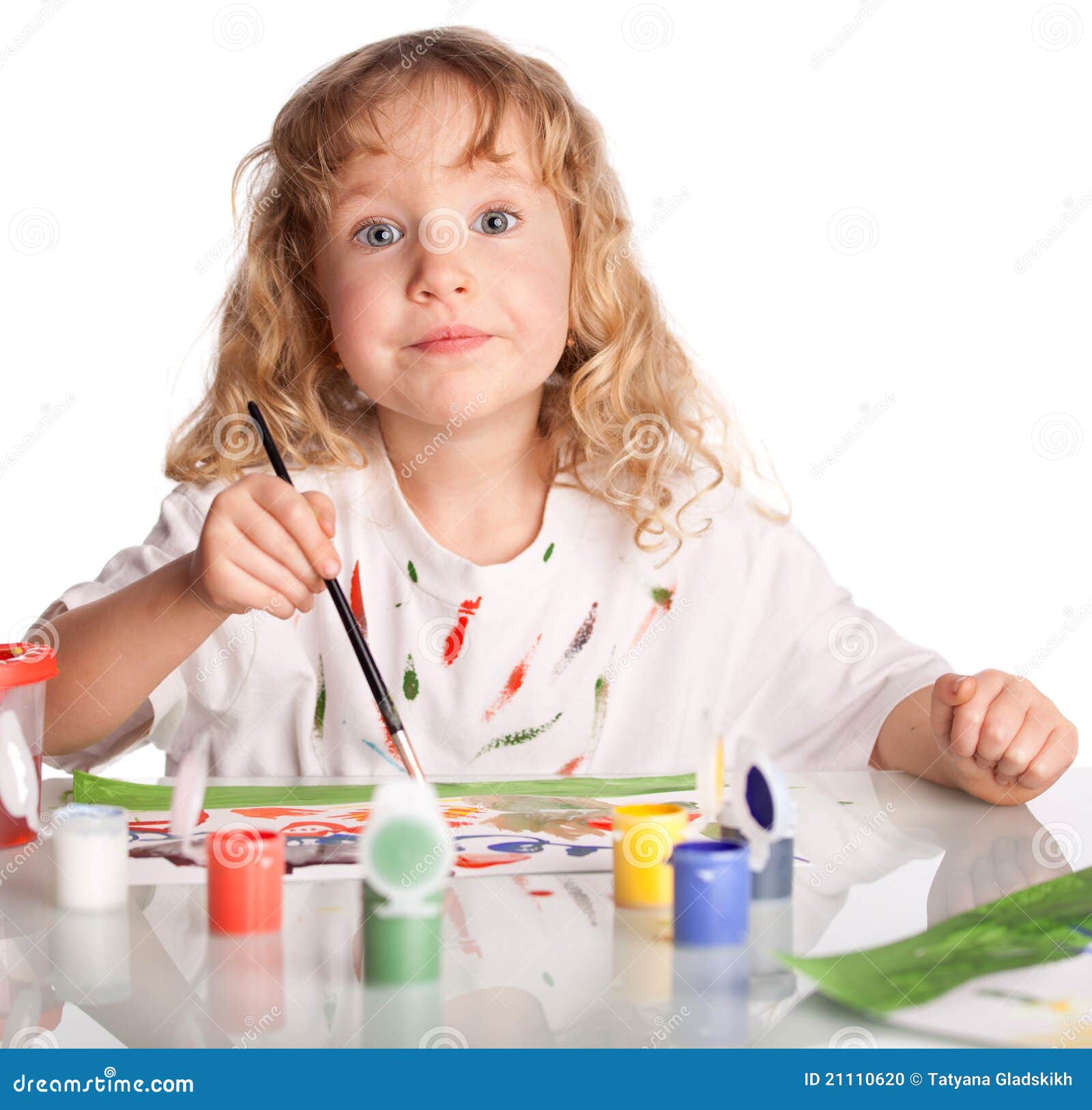 Girl, draws paint stock photo. Image of camera, preschool - 21110620